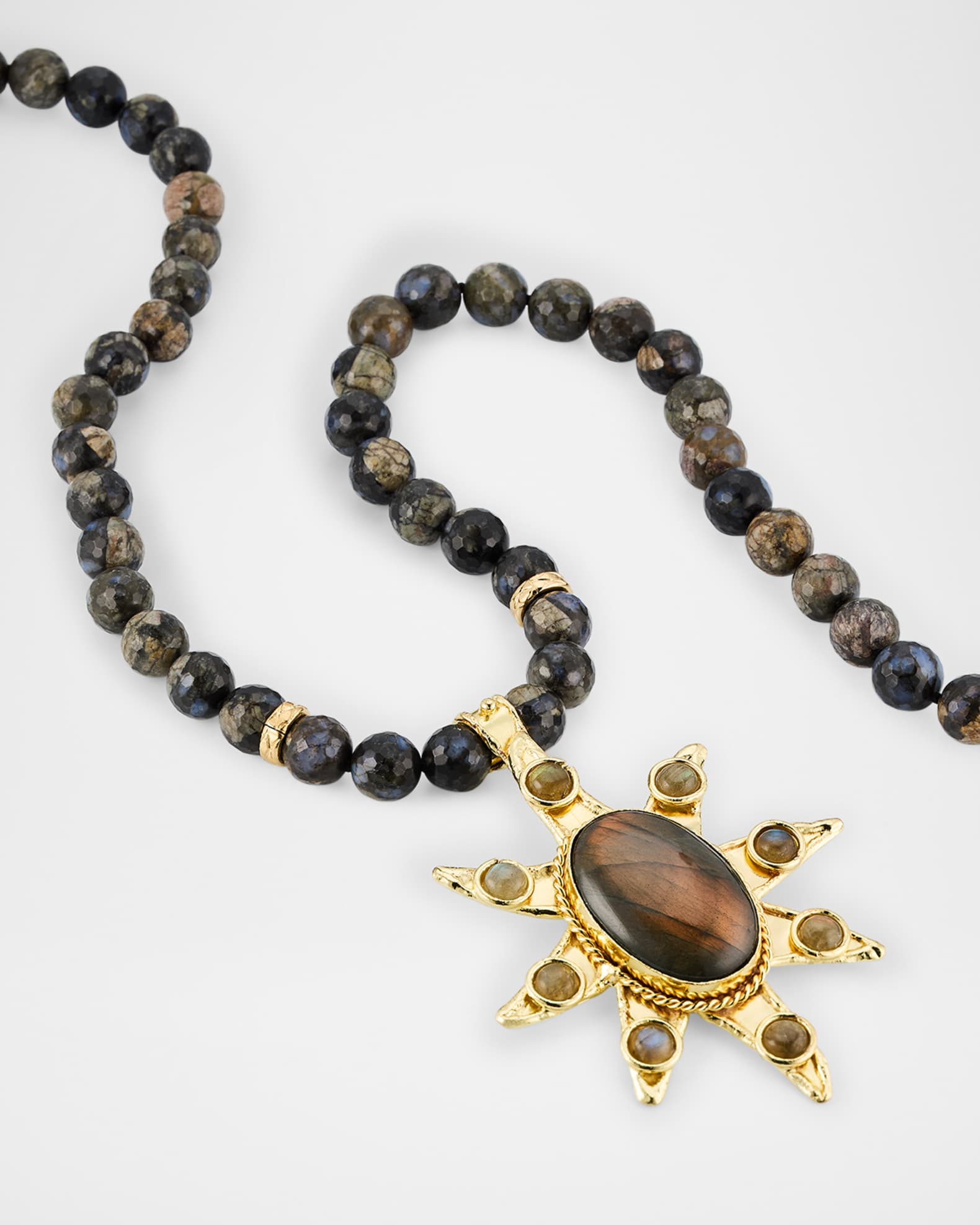 Devon Leigh Gray Agate Beaded Necklace with a Labradorite Pendant | Neiman Marcus