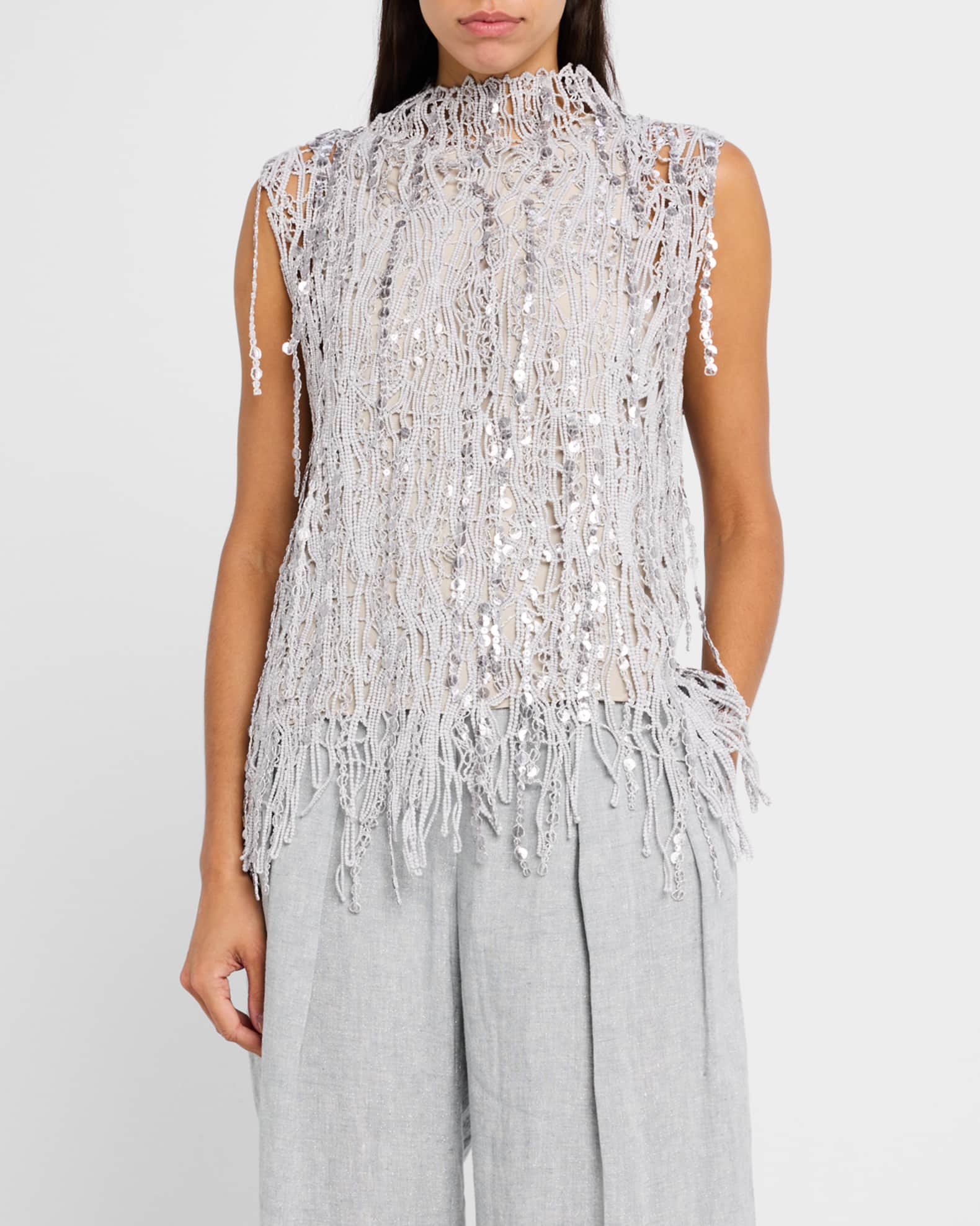 Brunello Cucinelli Abstract Paillette Macrame Embroidered Tank Top ...