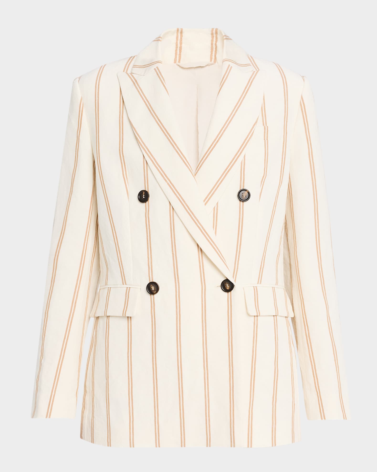 Brunello Cucinelli Striped Linen-Cotton Double-Breasted Blazer | Neiman Marcus