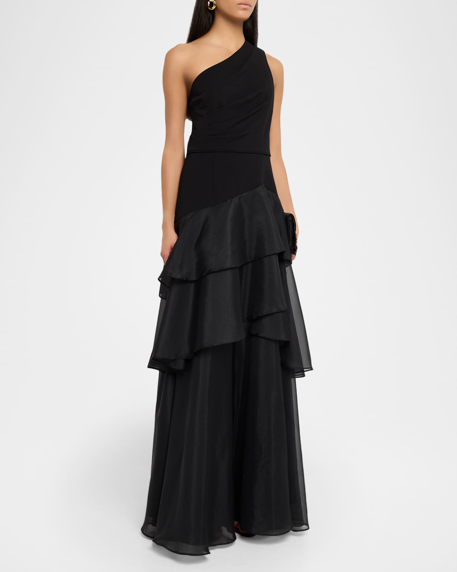 Aidan Mattox One-Shoulder Ruffle Tiered Gown | Neiman Marcus
