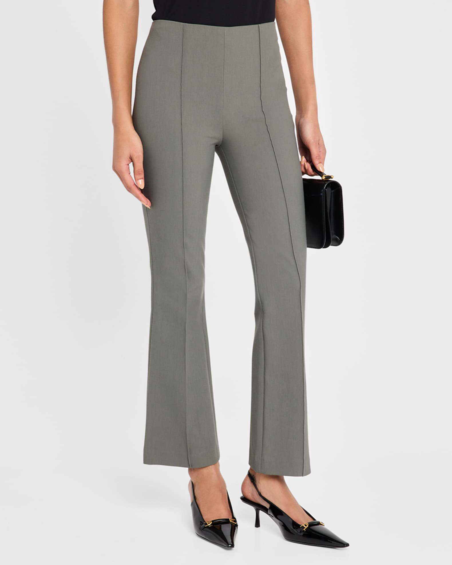 Vince Cropped Flare-Leg Pintuck Pants | Neiman Marcus