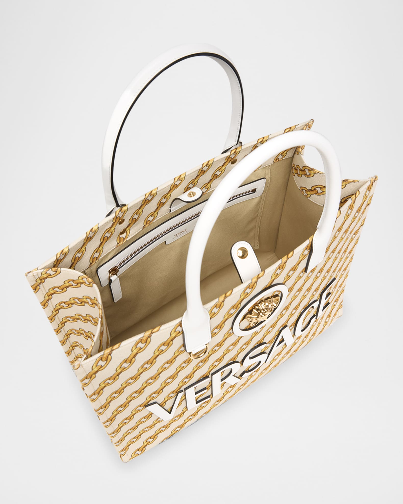 Versace La Medusa Chain-Link Canvas Tote Bag | Neiman Marcus