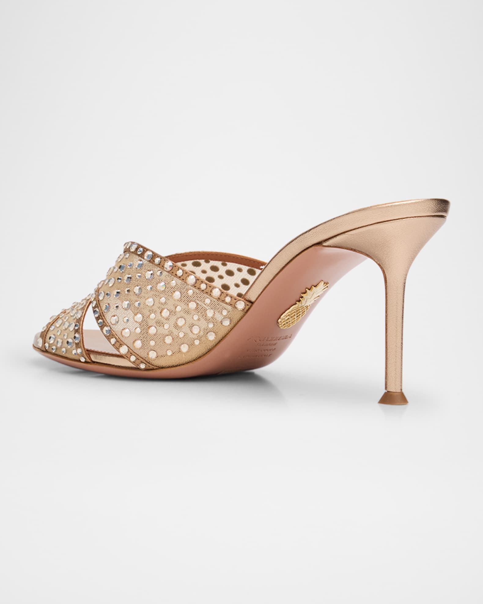 Aquazzura Lover Crystal Tulle Stiletto Slide Sandals | Neiman Marcus