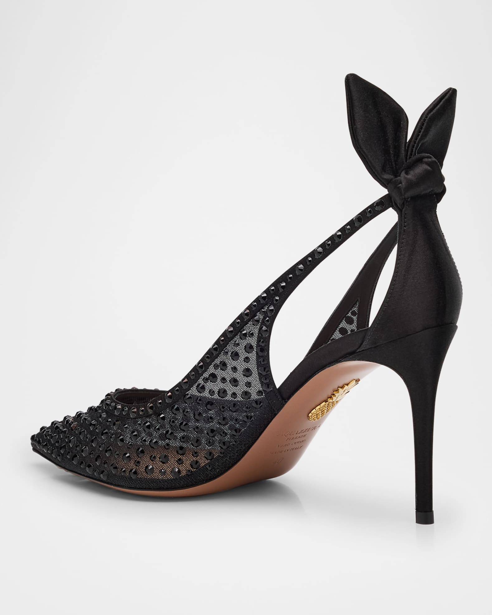 Aquazzura Crystal Satin Mesh Bow Pumps | Neiman Marcus