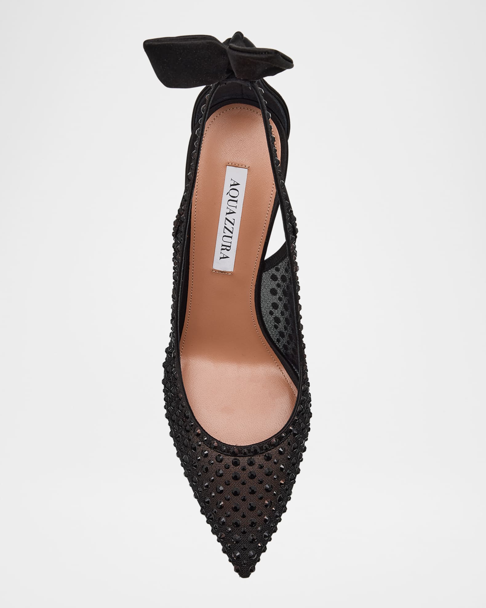 Aquazzura Crystal Satin Mesh Bow Pumps | Neiman Marcus