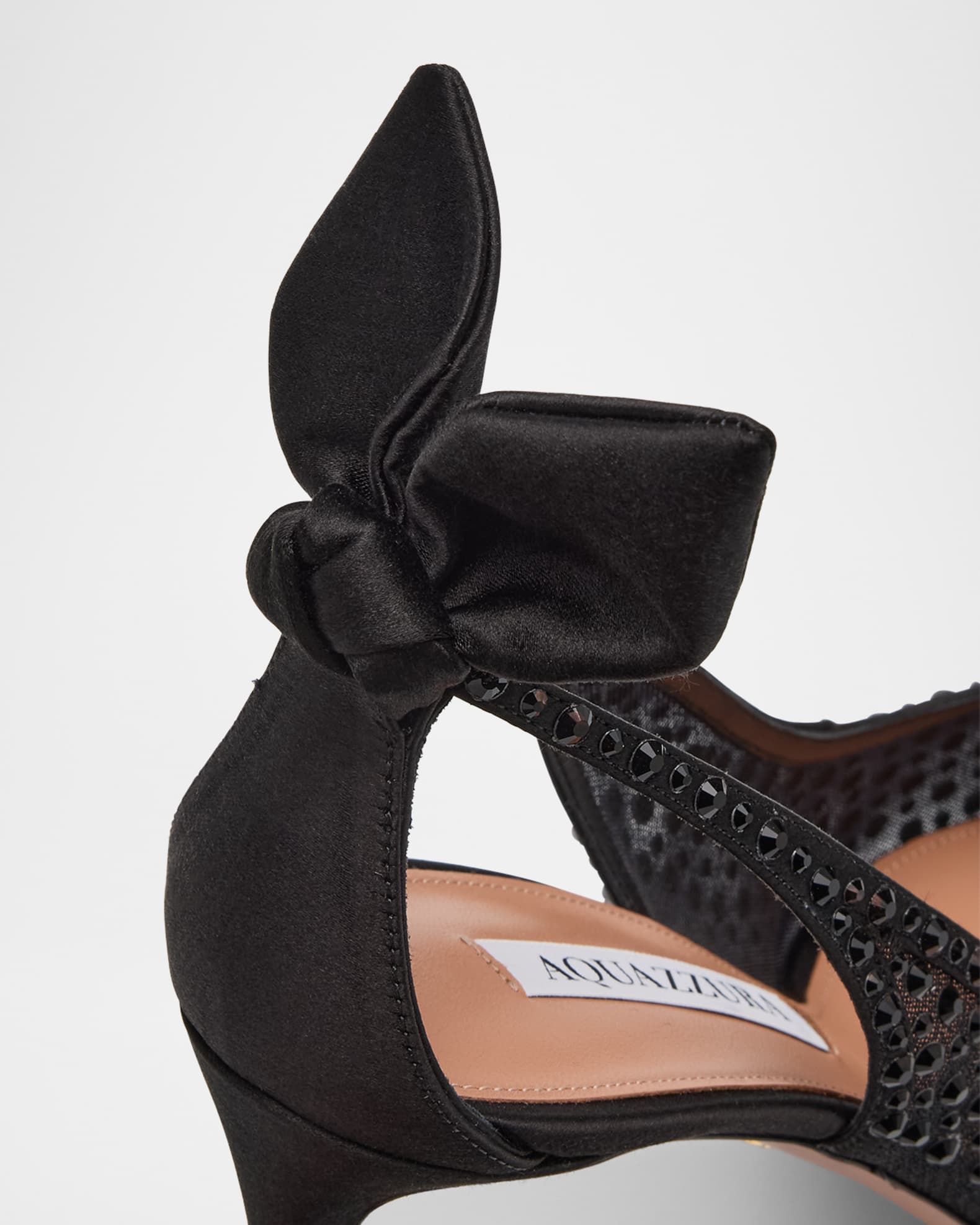 Aquazzura Crystal Satin Mesh Bow Pumps | Neiman Marcus