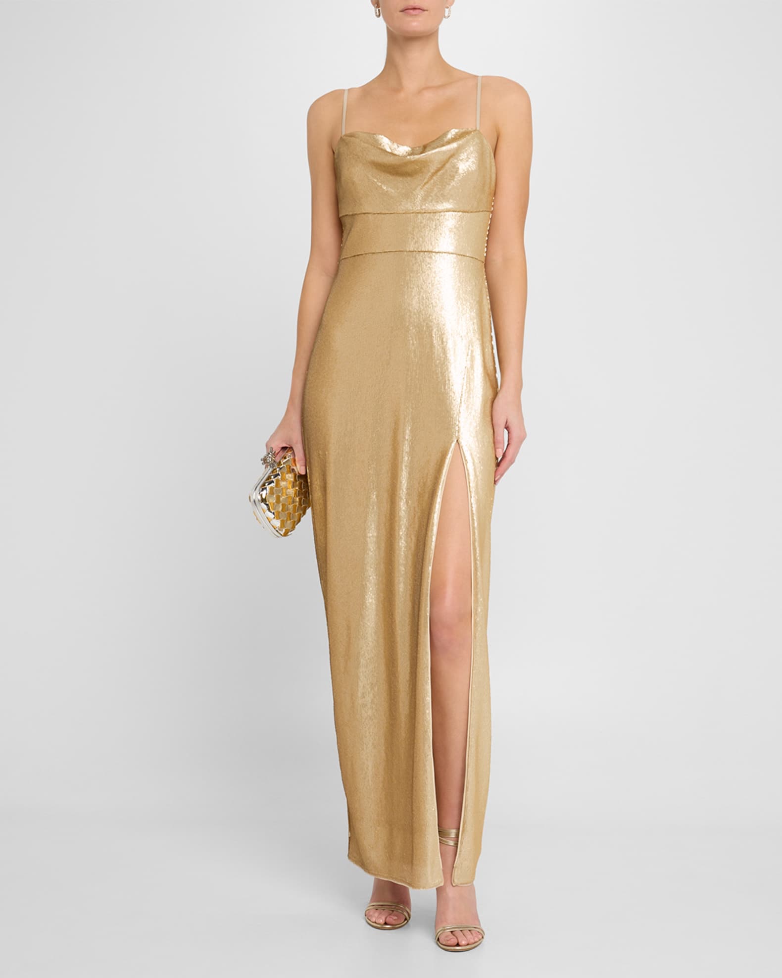 Liv Foster Ciara Cowl-Neck Sequin Column Gown | Neiman Marcus