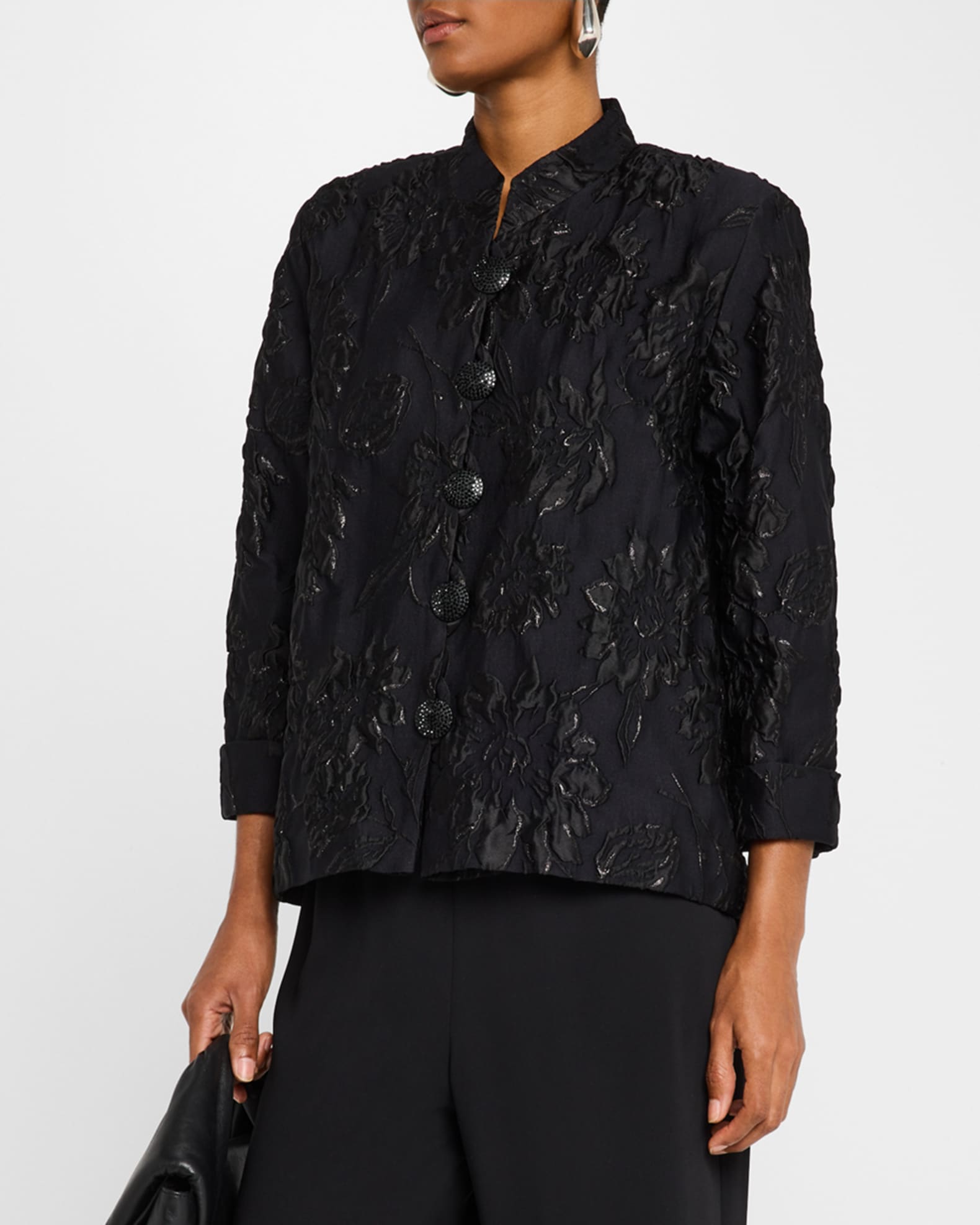 Caroline Rose Boxy Shimmer Floral Jacquard Jacket | Neiman Marcus