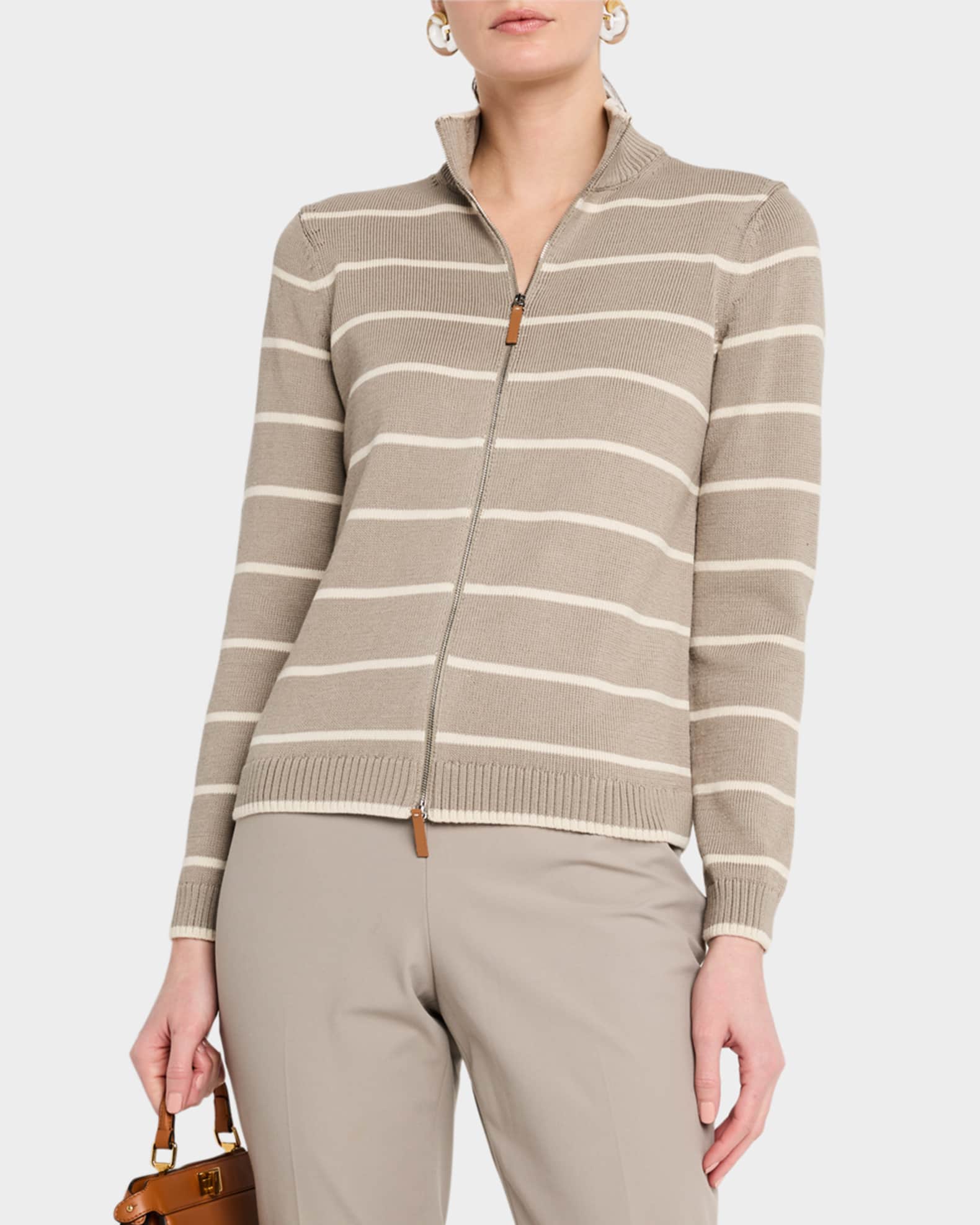 Lafayette 148 New York Striped Zip-Front Knit Jacket | Neiman Marcus