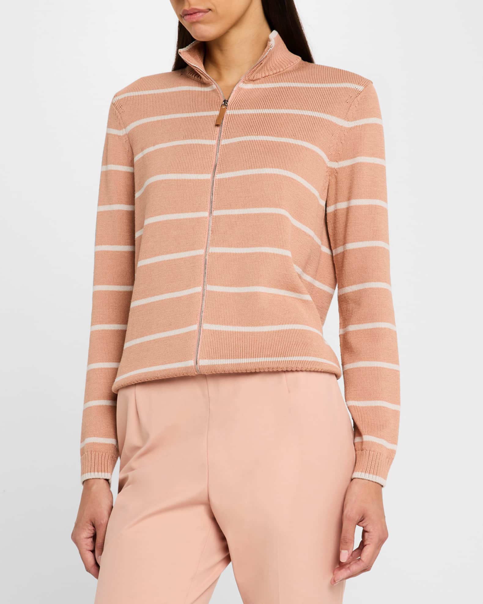 Striped Zip-Front Knit Jacket | Neiman Marcus