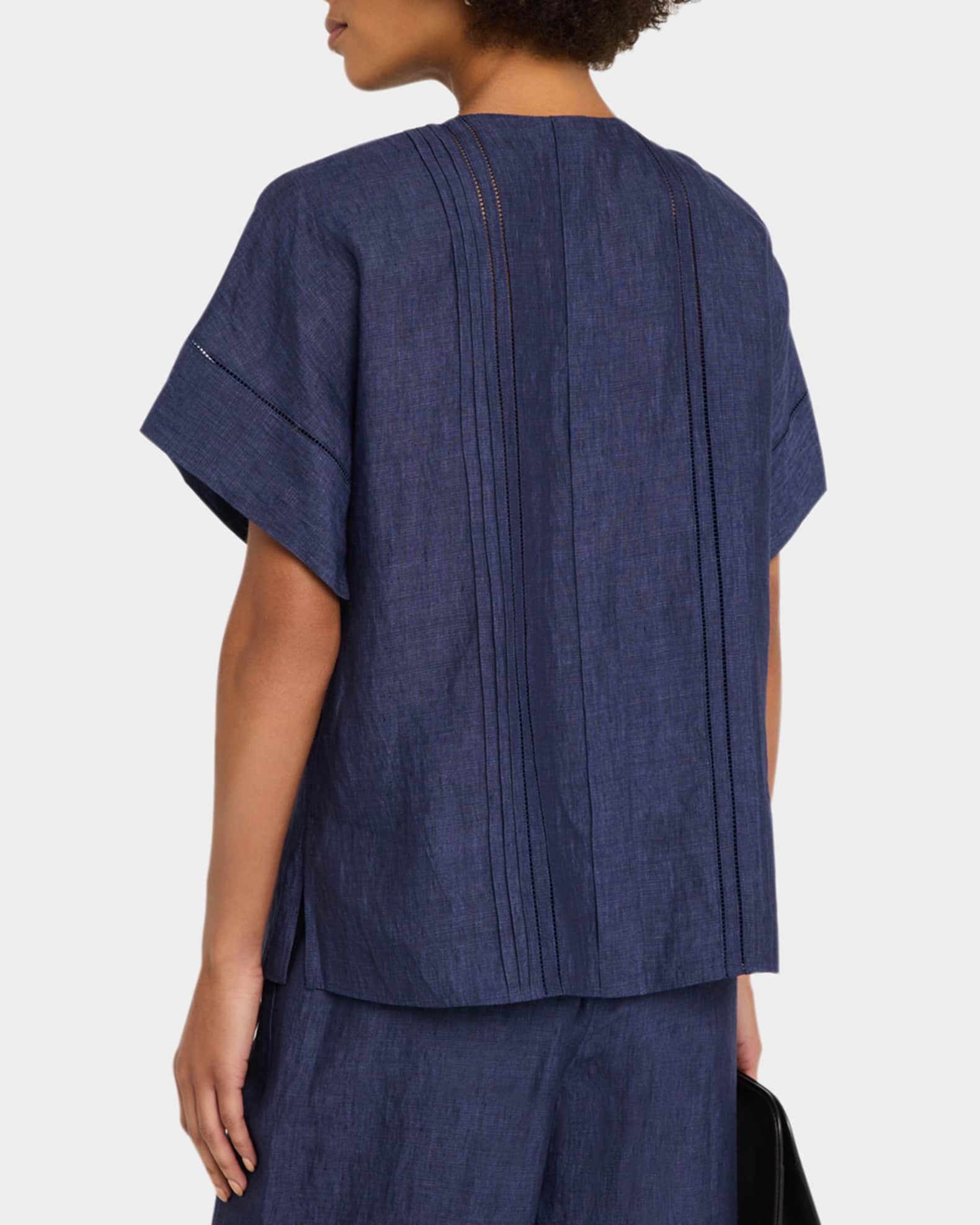 Lafayette 148 New York Pintuck Ladder Stitch Linen Blouse | Neiman Marcus