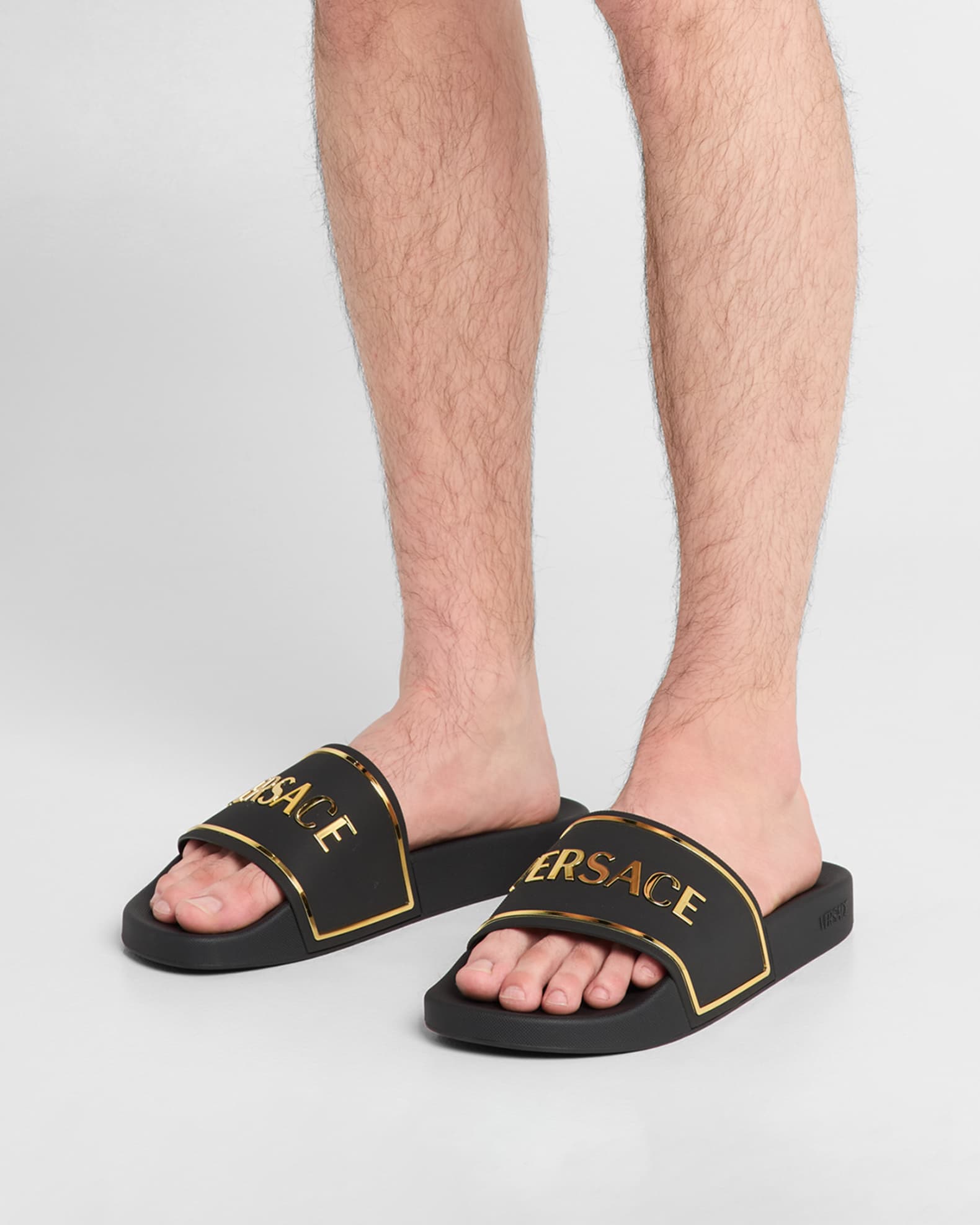 Versace Men's Logo Slide Sandals | Neiman Marcus