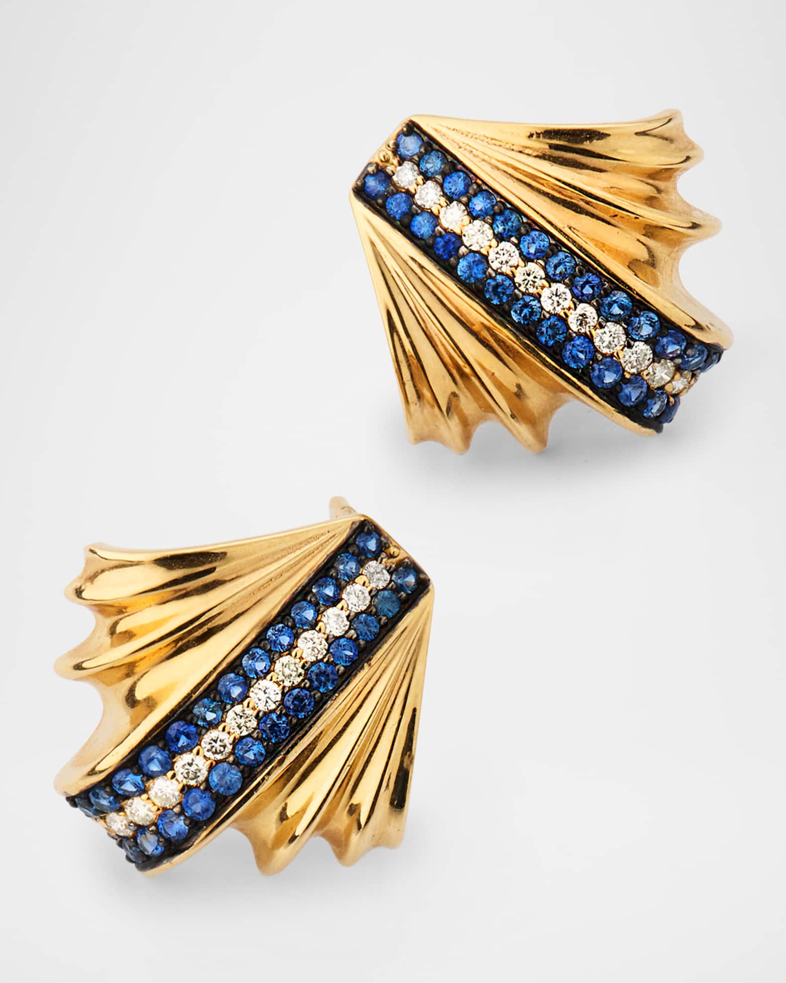 Siena Jewelry 14K Yellow Gold Scallop Diamond and Blue Sapphire ...