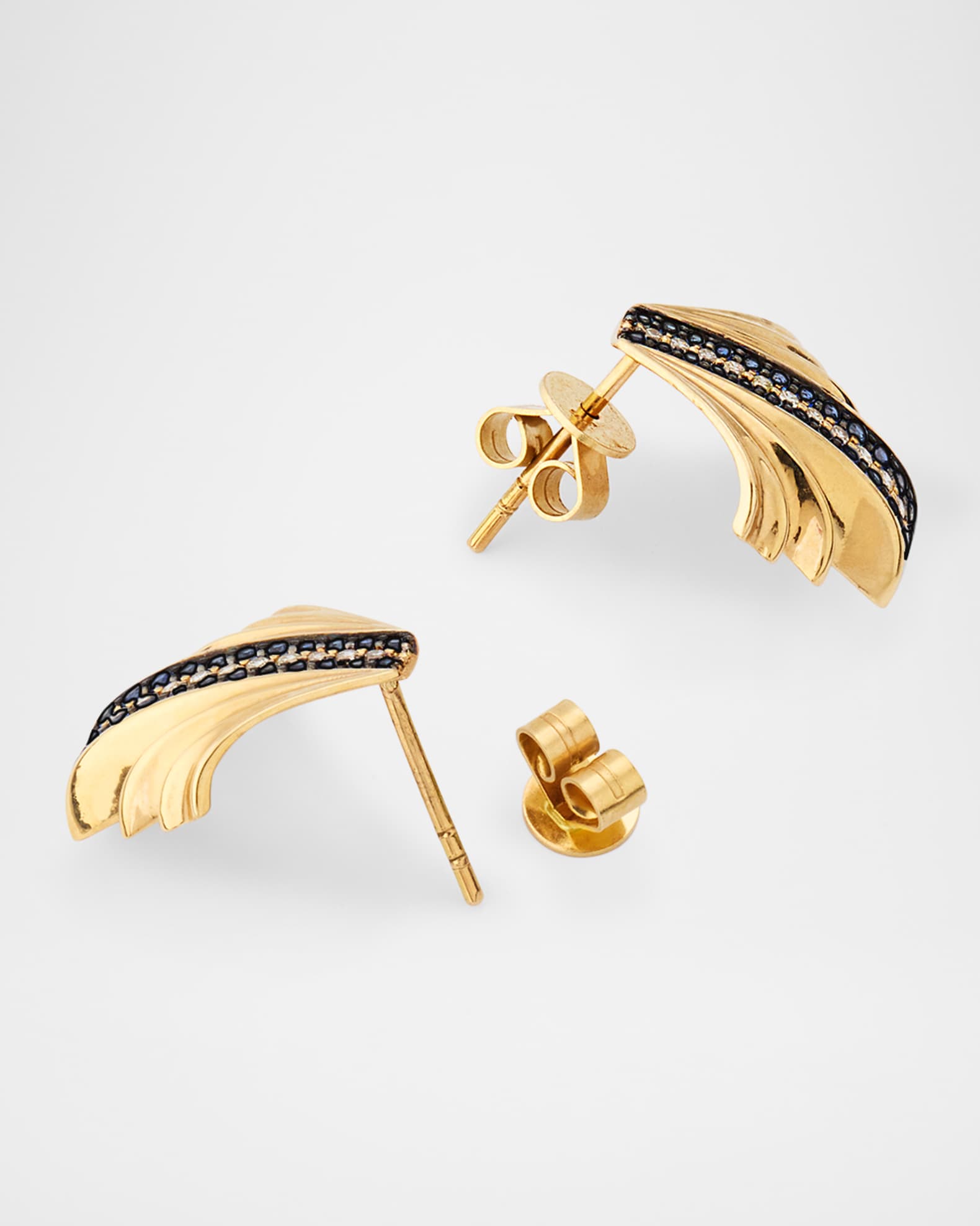 Siena Jewelry 14K Yellow Gold Scallop Diamond and Blue Sapphire ...