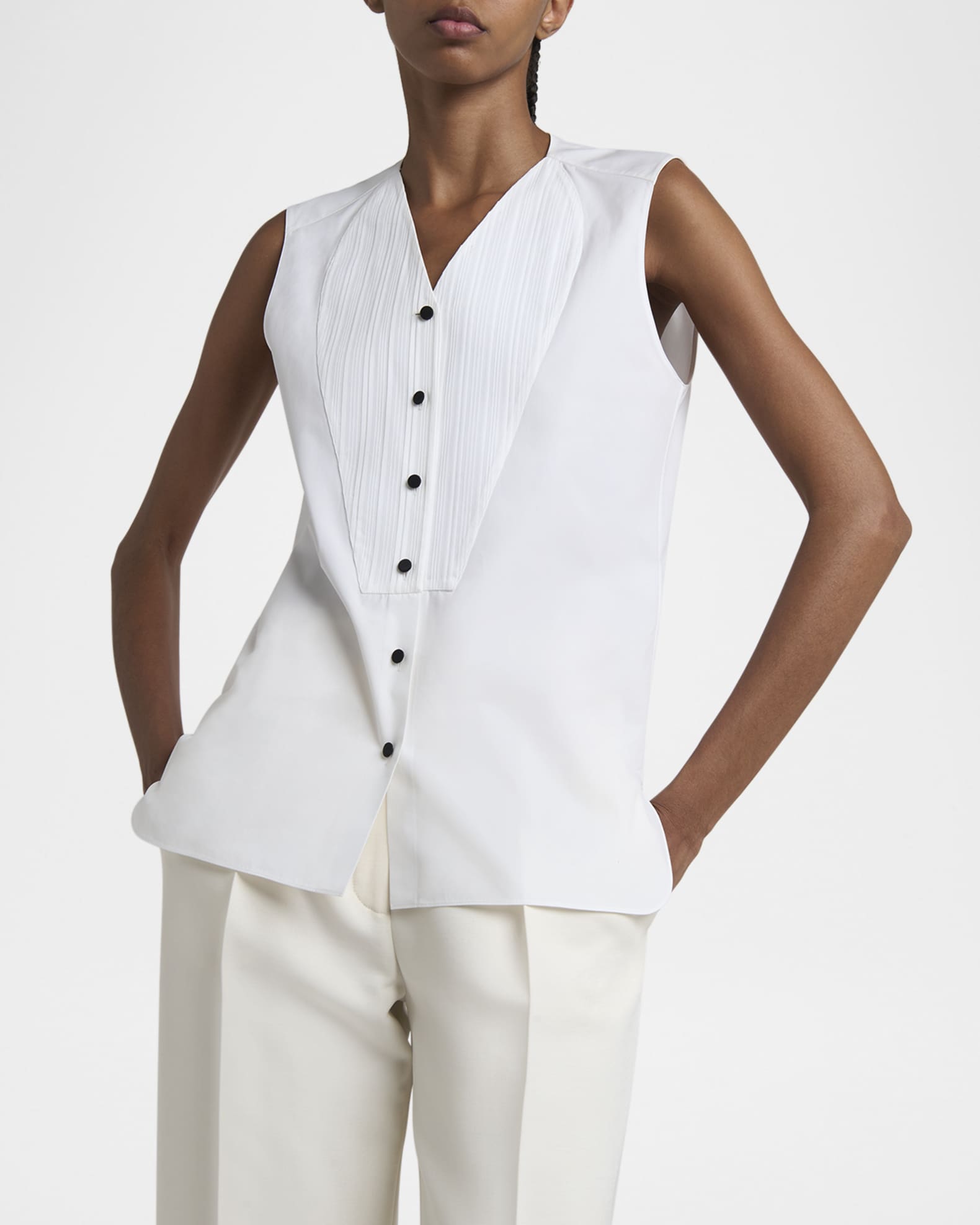 Loro Piana Caylee Sleeveless Poplin Tux Top | Neiman Marcus