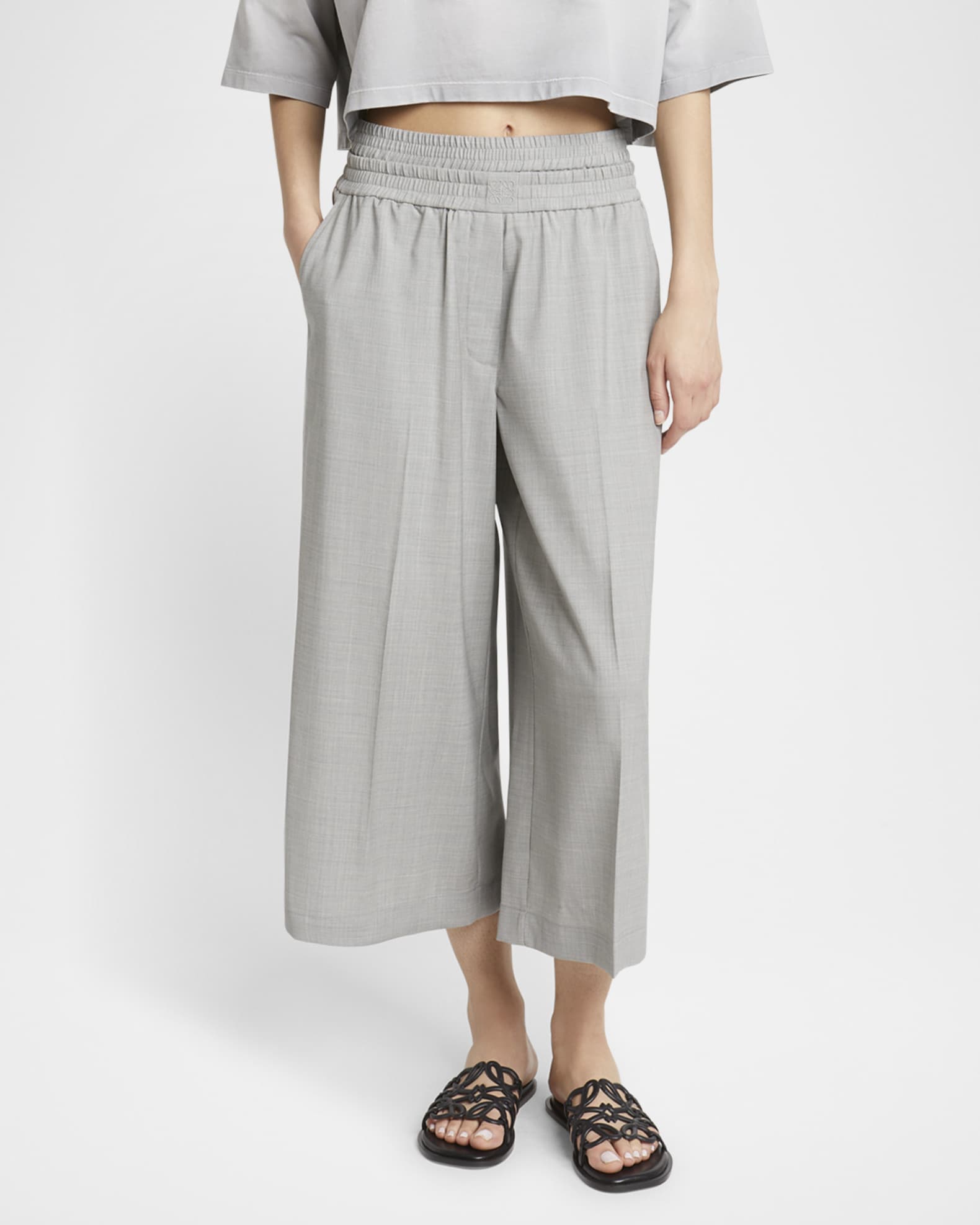 Loewe Cropped Wide Leg Wool Trousers | Neiman Marcus