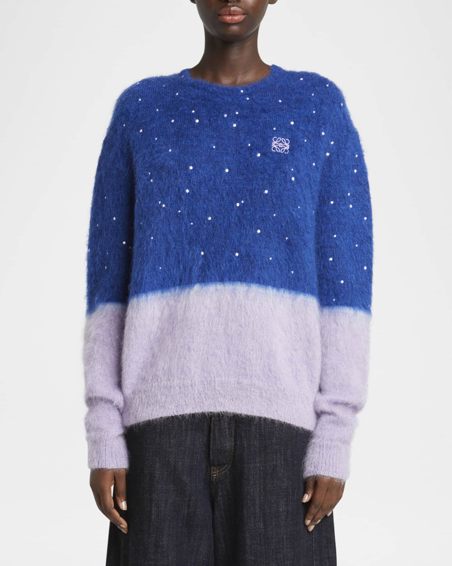 Loewe Bi-Color Crystal Fuzzy Sweater | Neiman Marcus