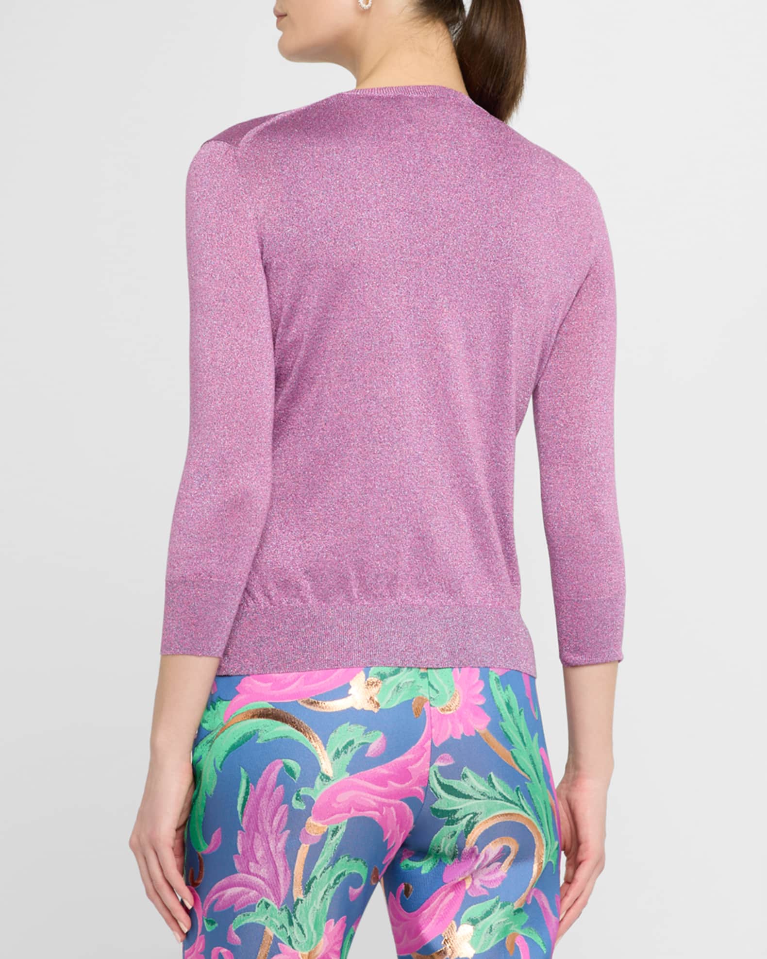 Etro Metallic Knit Crewneck Cardigan | Neiman Marcus