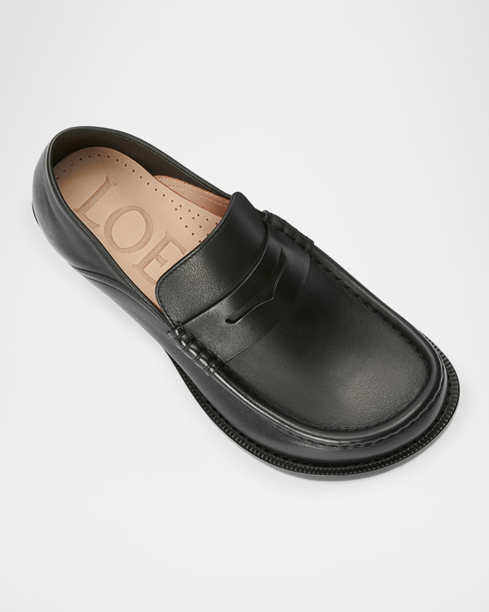 Loewe Campo Leather Kitten Penny Loafers | Neiman Marcus