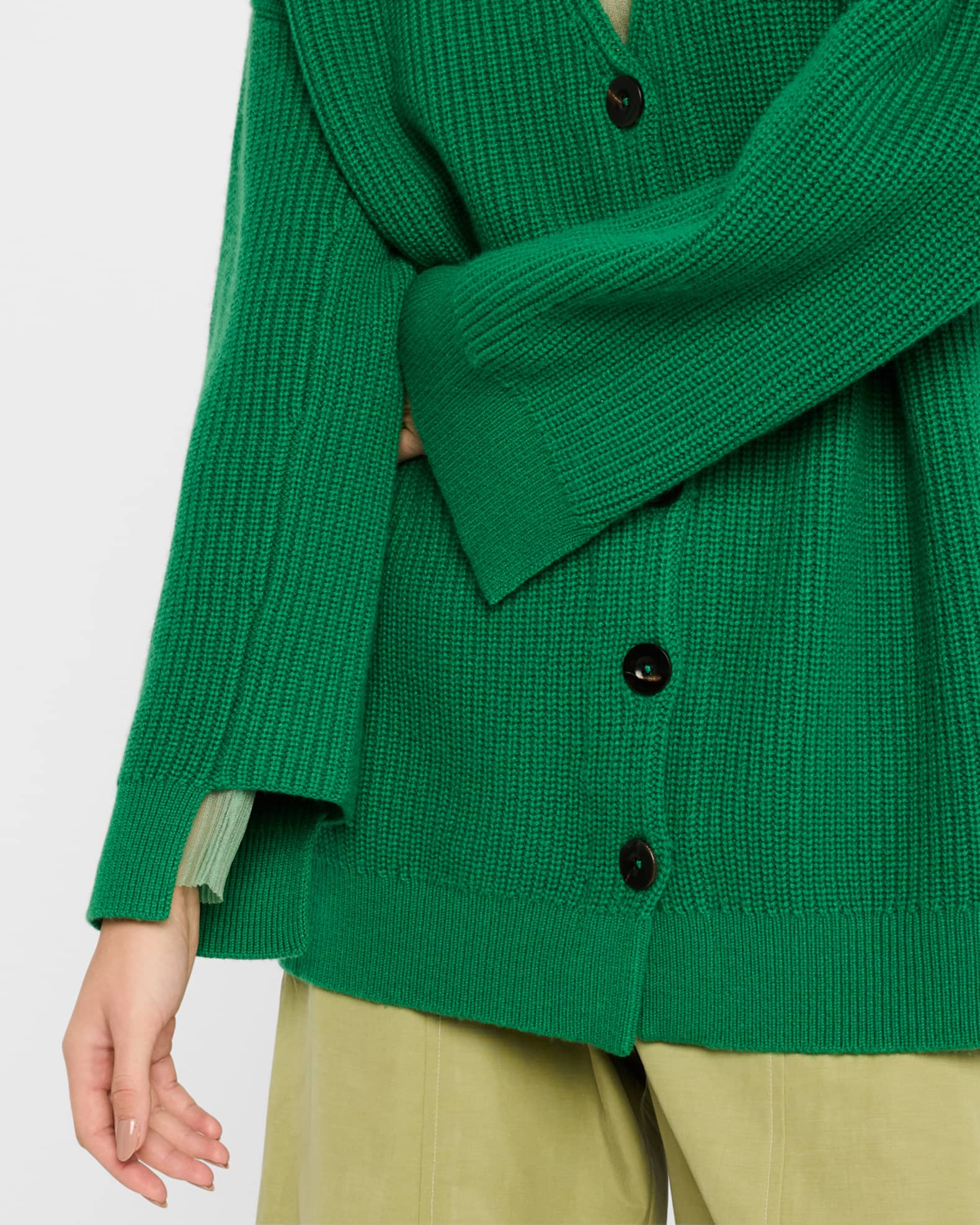 Rosetta Getty V-Neck Rib Knit Tunic Cardigan | Neiman Marcus