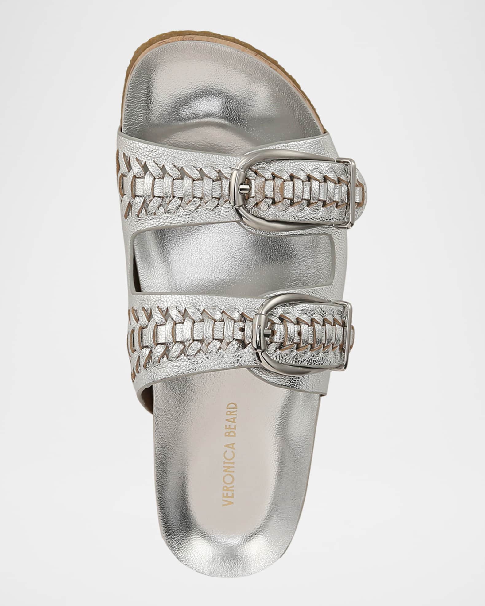 Veronica Beard Paige Metallic Dual-Buckle Slide Sandals | Neiman Marcus
