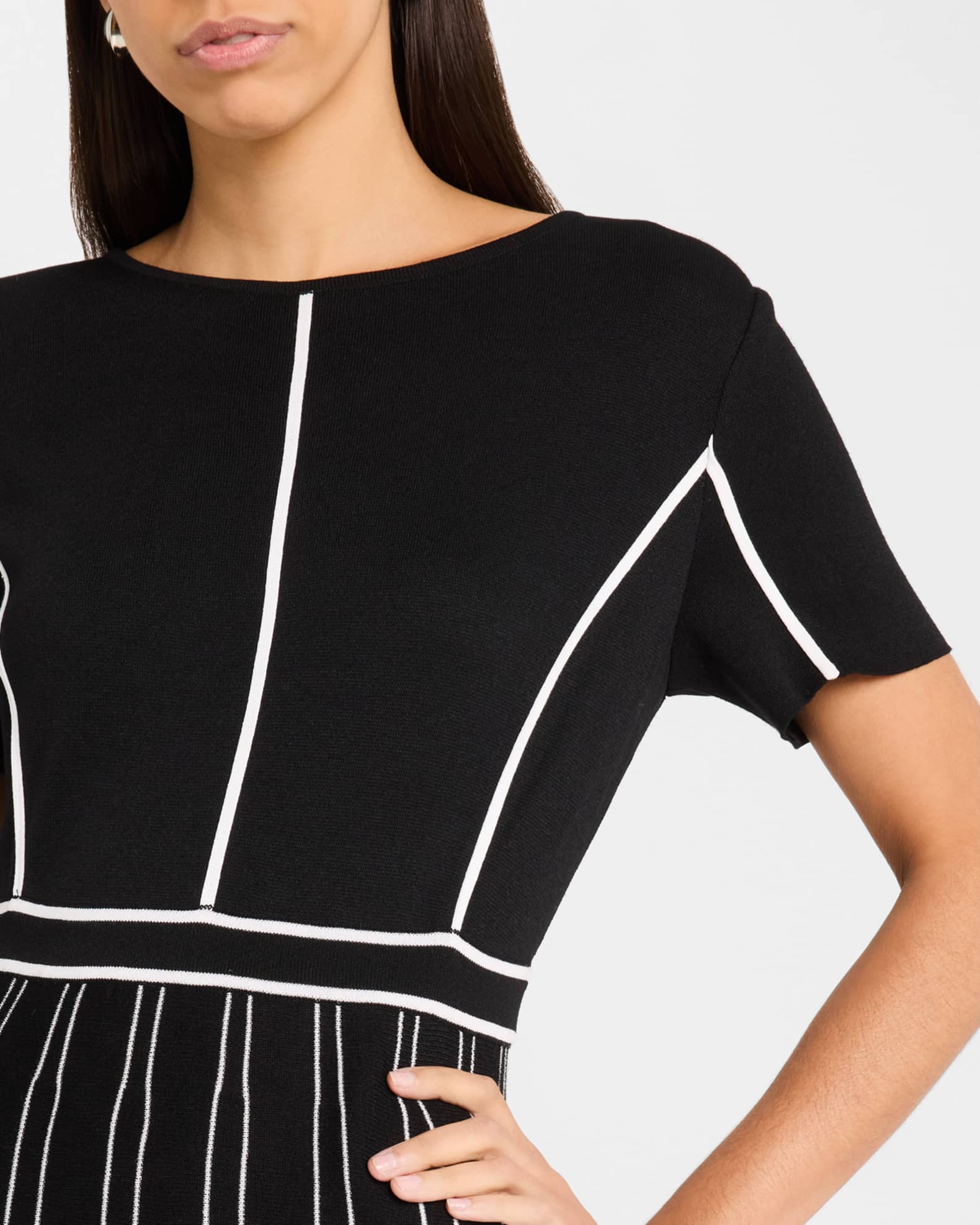 Misook Contrast Stripe A-Line Soft Knit Dress - Modern Fit | Neiman Marcus