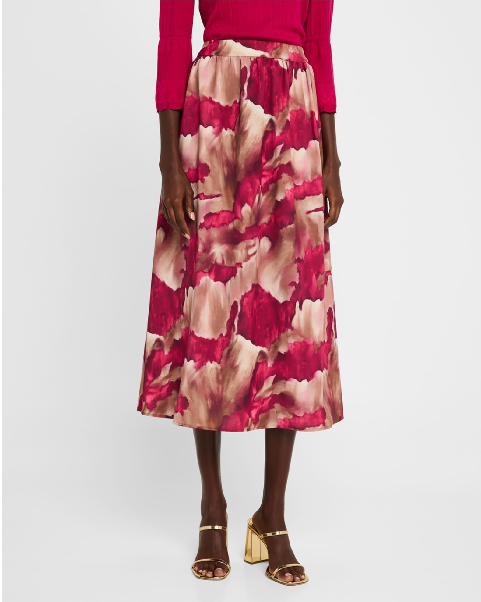 Misook Watercolor-Print Crepe de Chine Maxi Skirt - Heritage Fit ...