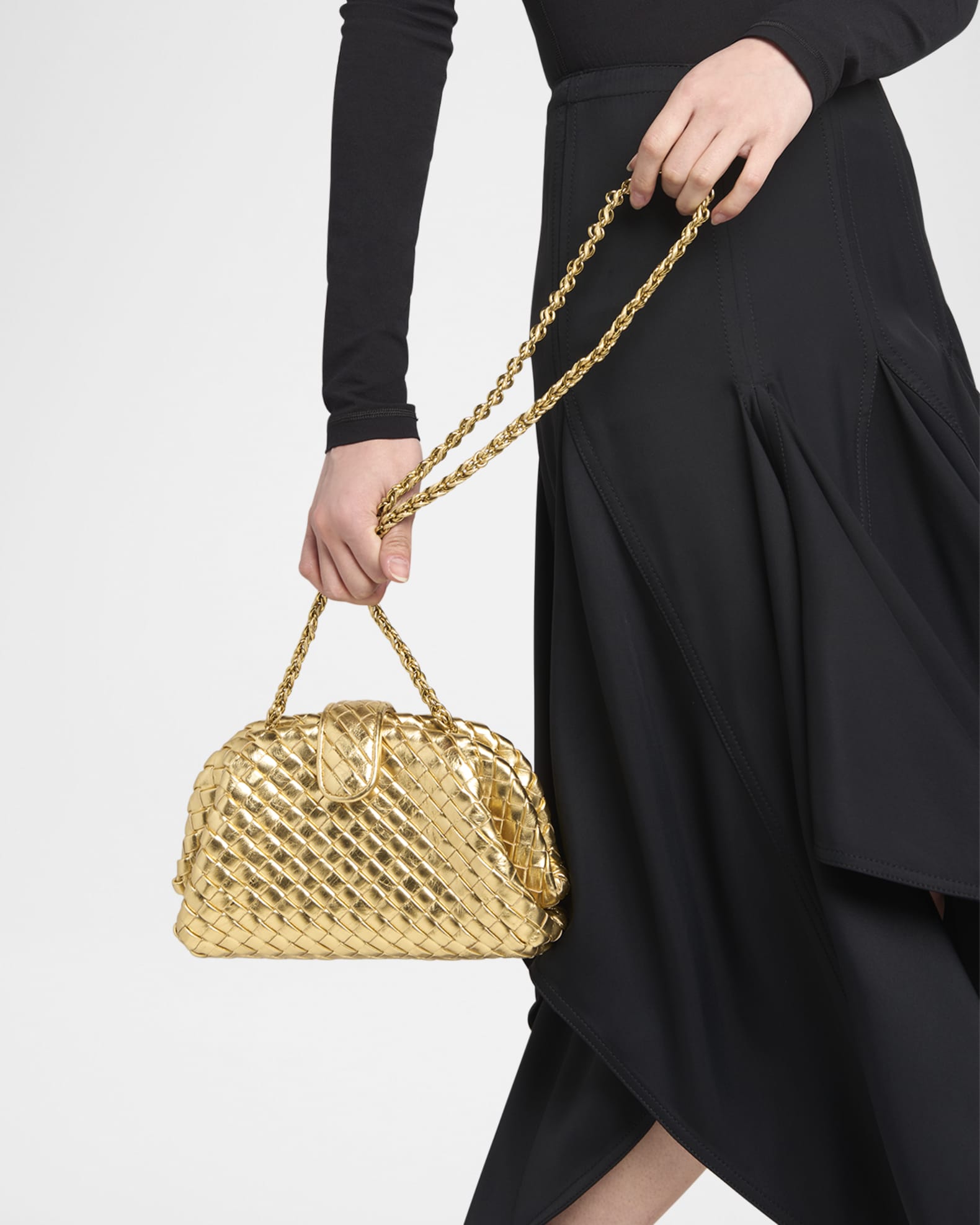 Bottega Veneta Mini Lauren 1980 Metallic Leather Clutch Bag | Neiman Marcus