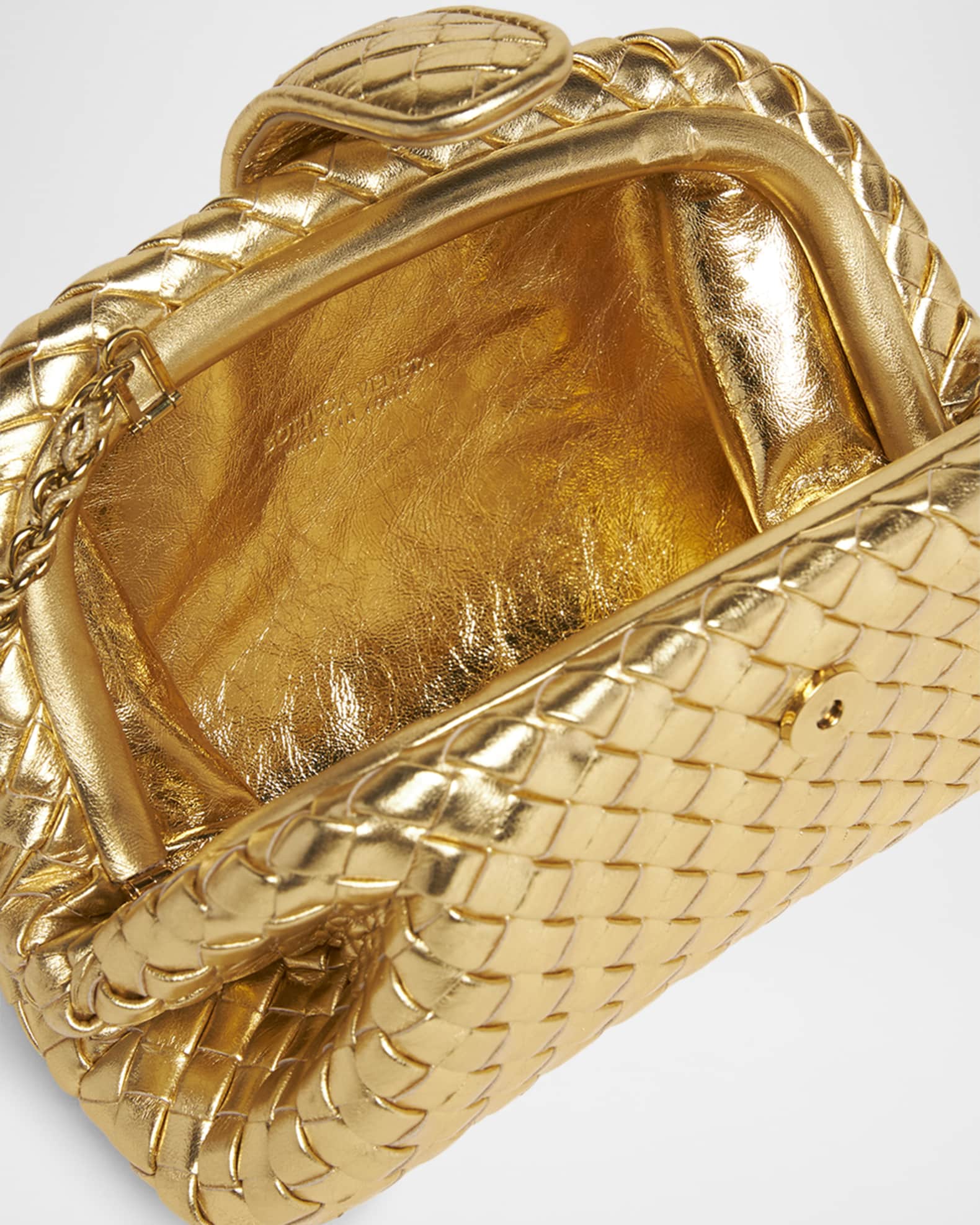 Bottega Veneta Mini Lauren 1980 Metallic Leather Clutch Bag | Neiman Marcus