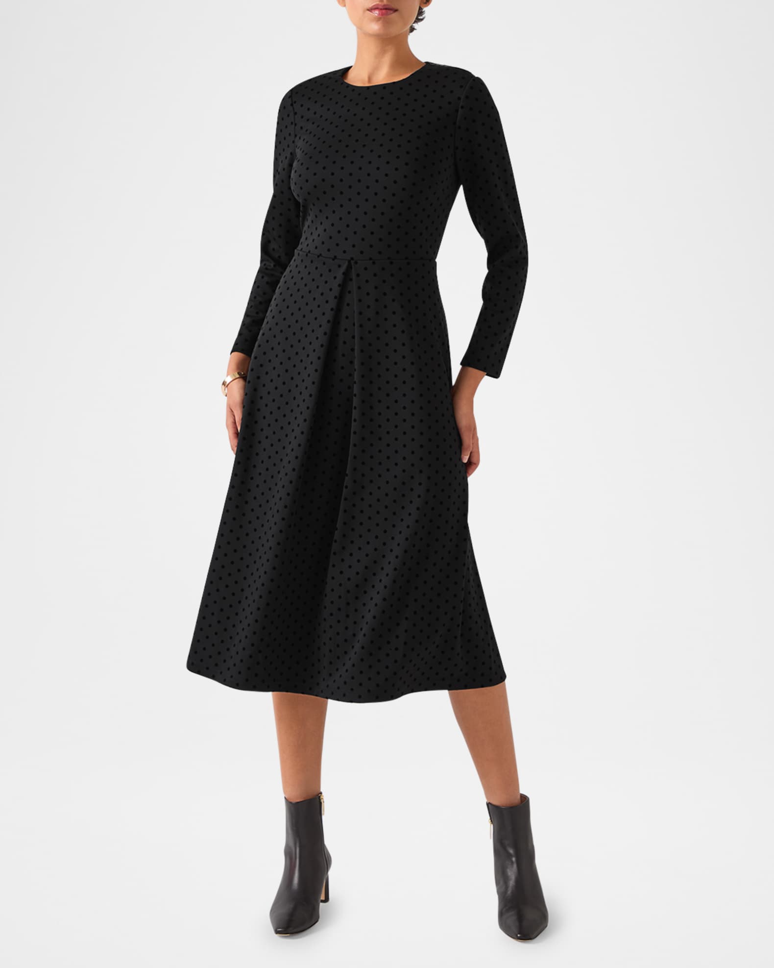LK Bennett Marim Pleated Polka-Dot Ponte Midi Dress | Neiman Marcus
