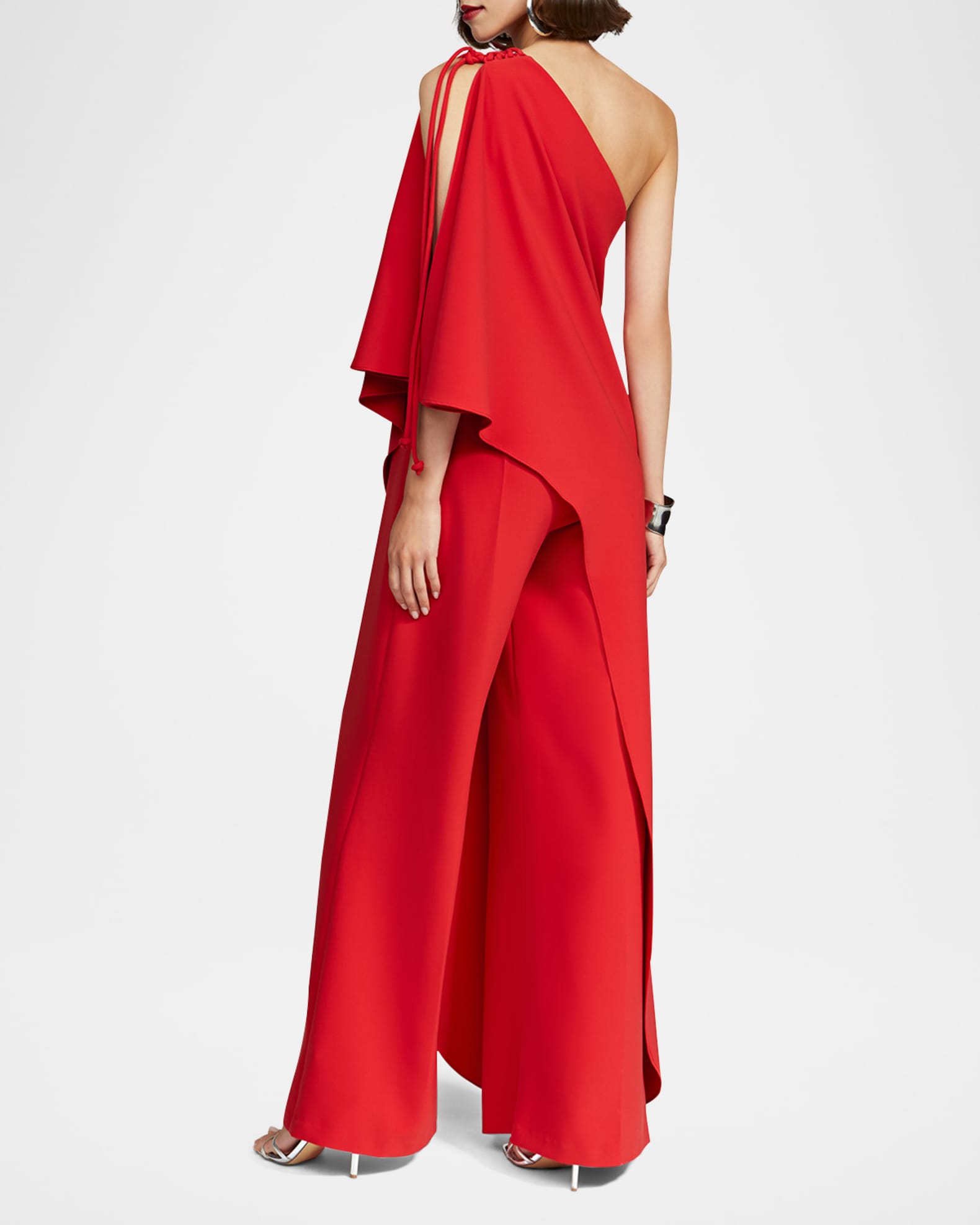 Halston Ignacia Draped One-Shoulder Crepe Jumpsuit | Neiman Marcus