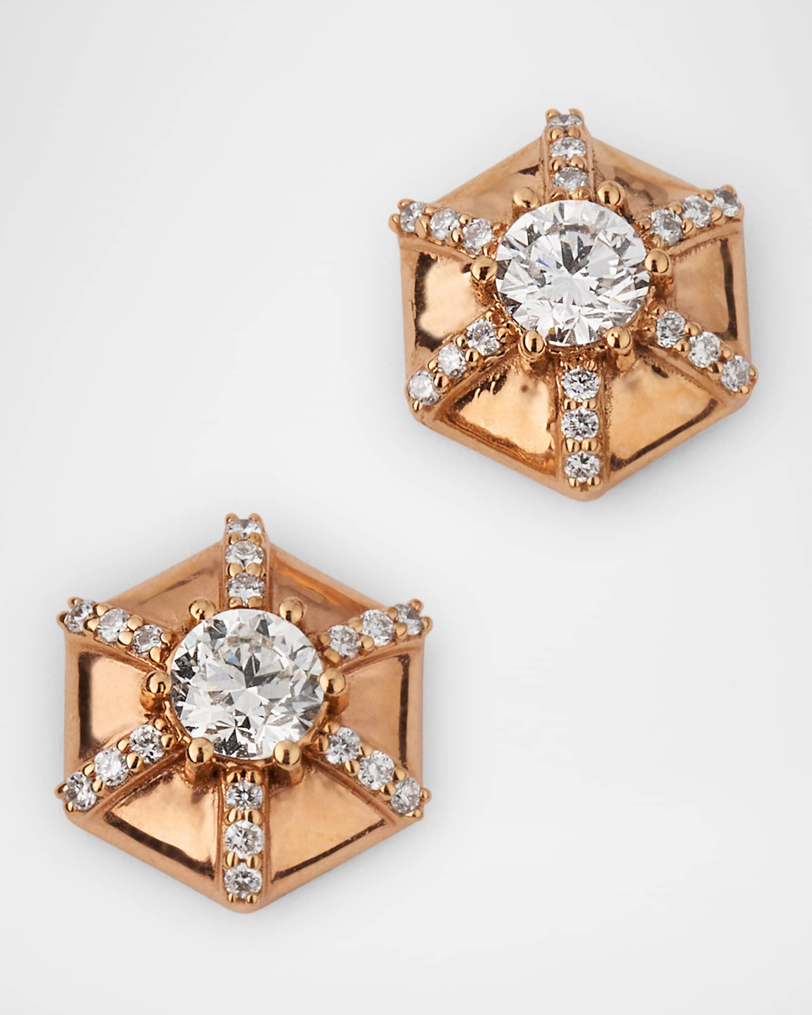 Goshwara Queen 18K Rose Gold Hexagonal Diamond Earrings | Neiman Marcus