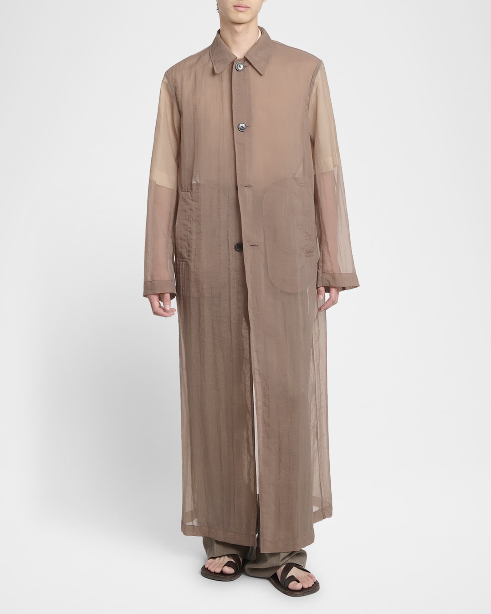 Dries Van Noten Men's Rankles Sheer Long Coat | Neiman Marcus