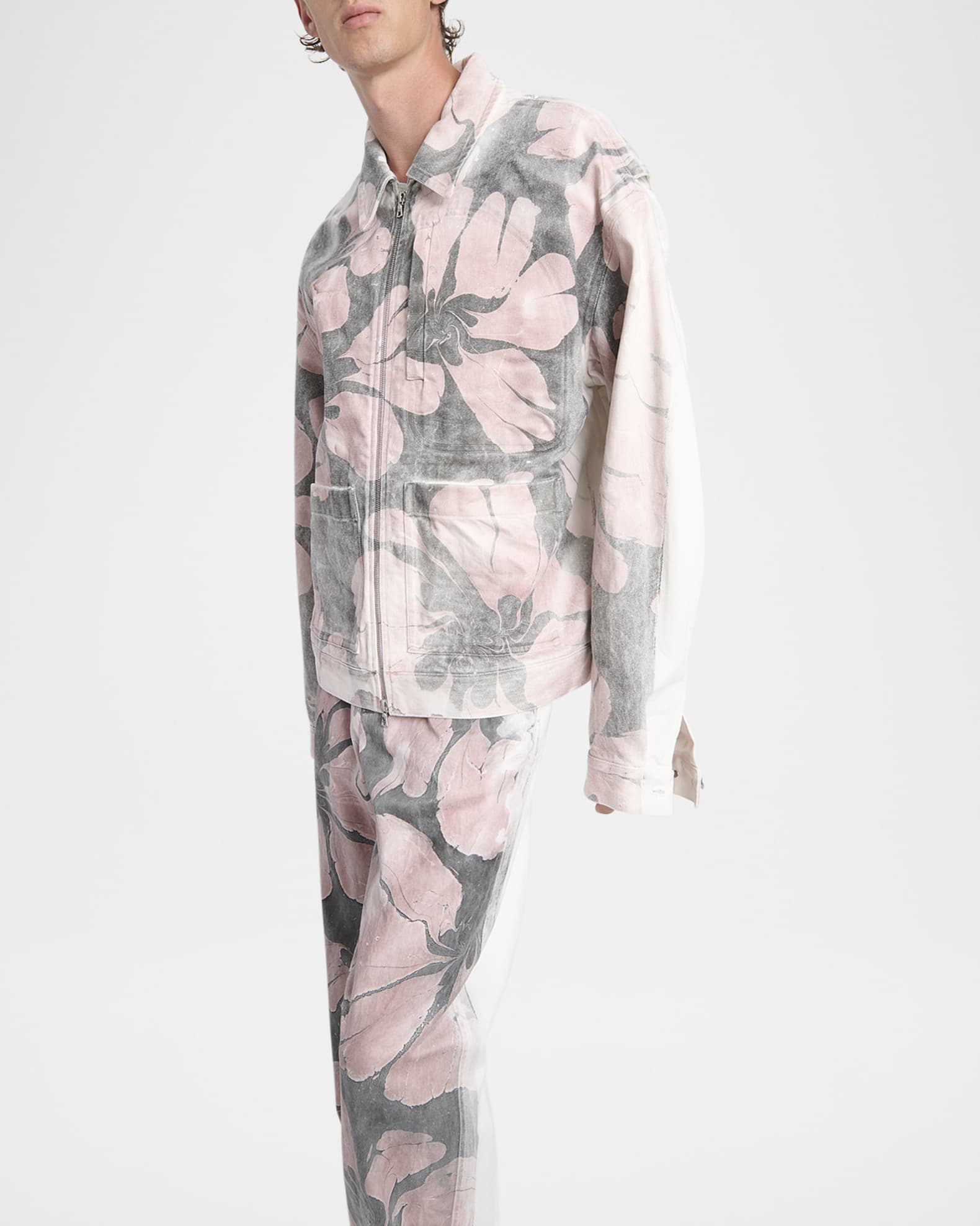 Dries Van Noten Men's Veper Floral-Print Denim Jacket | Neiman Marcus