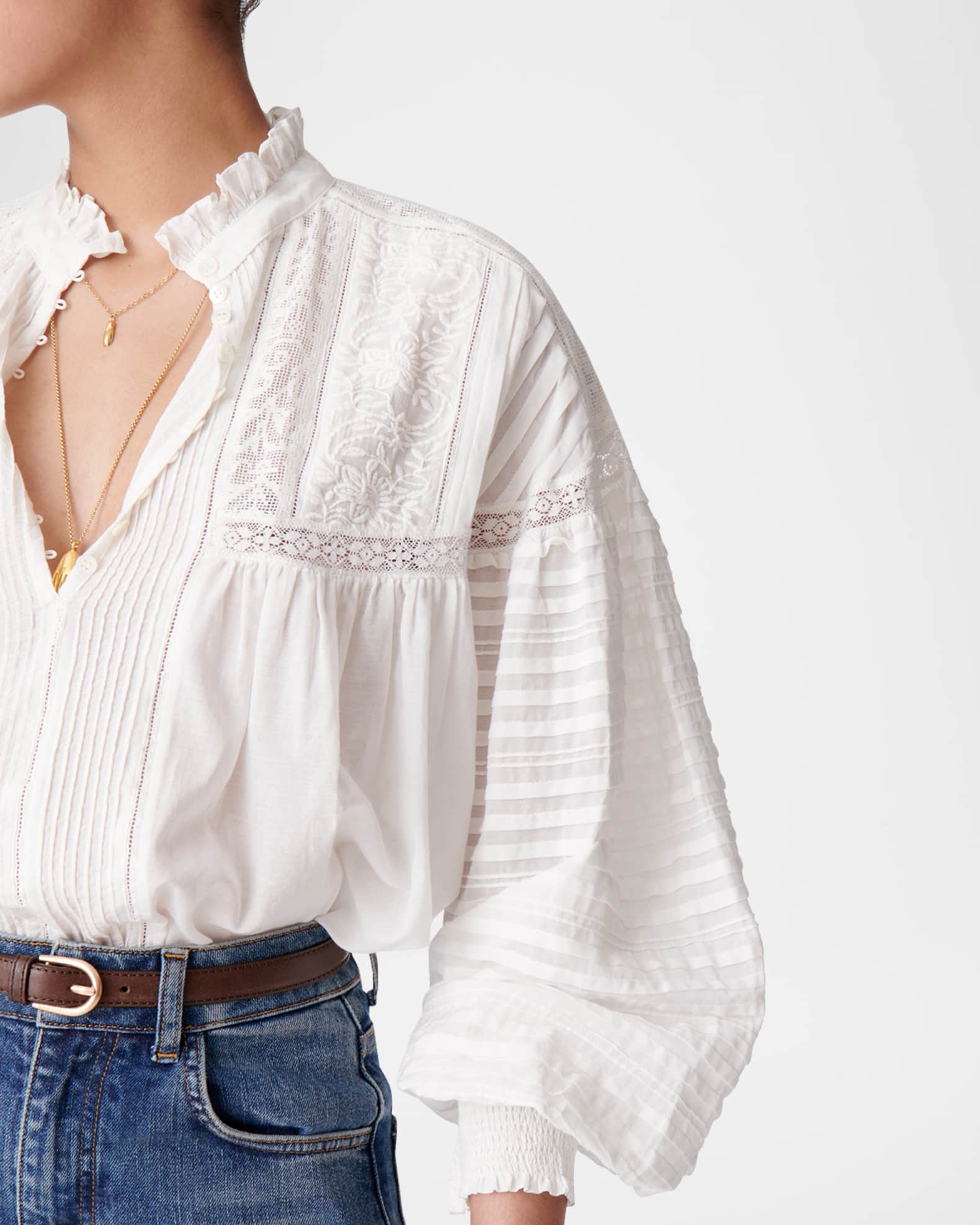 Vanessa Bruno Pintuck Lace-Inset Blouse | Neiman Marcus