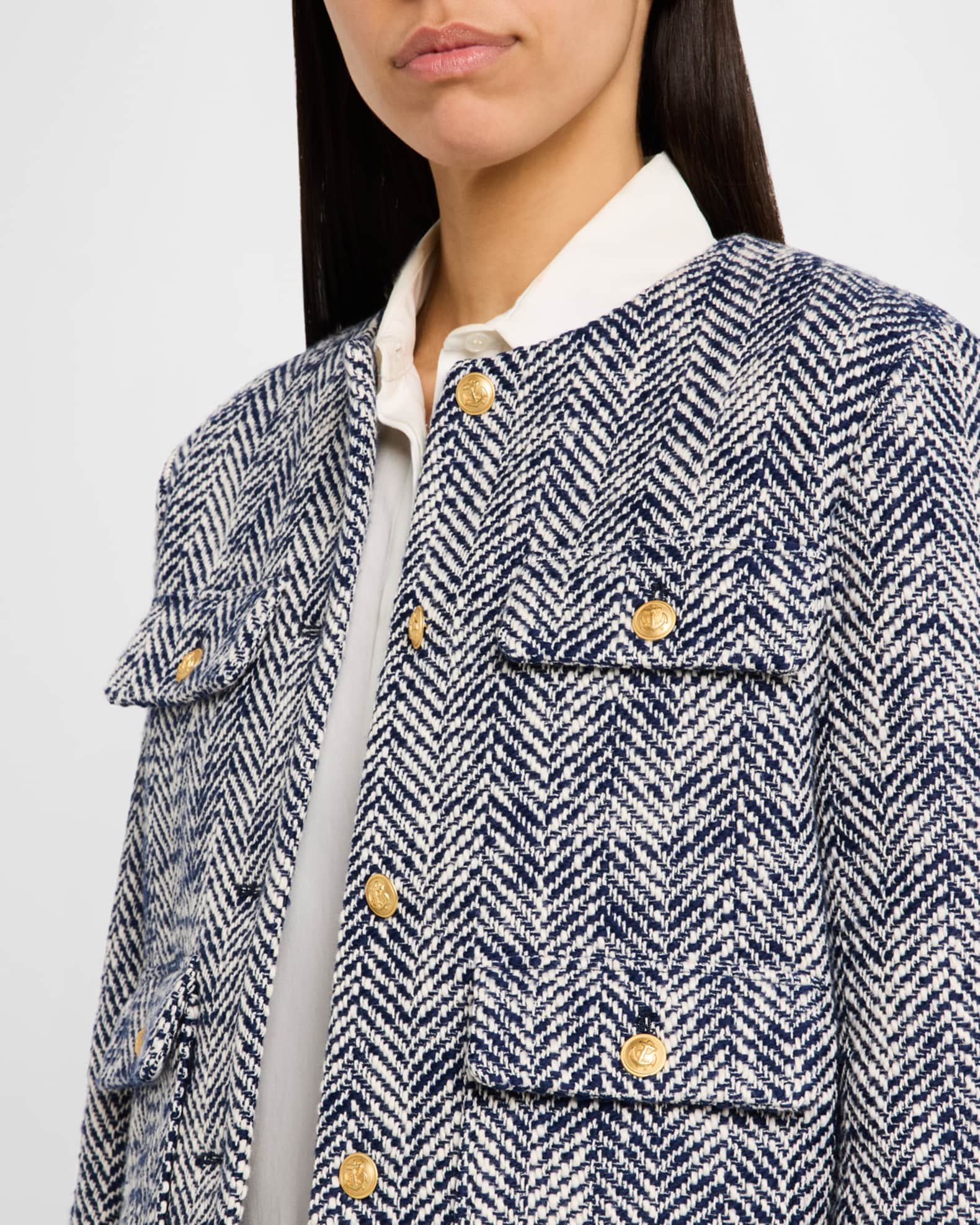 Vanessa Bruno Deana Herringbone Button-Down Jacket | Neiman Marcus
