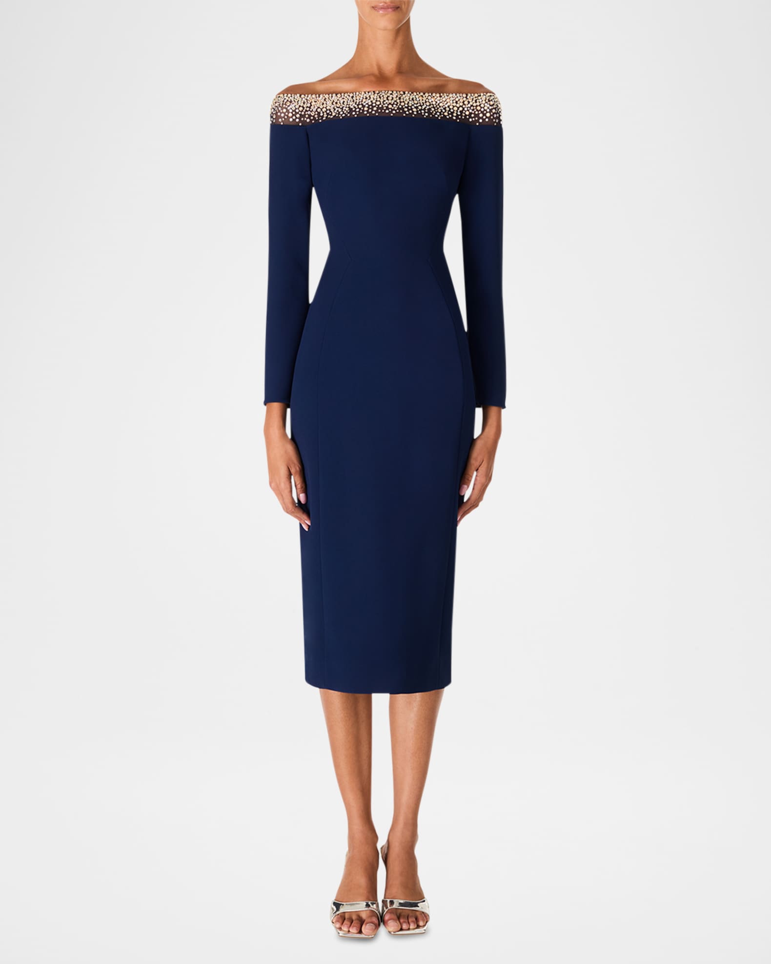 Jenny Packham Calypso Embellished Off-The-Shoulder Crepe Midi Dress ...