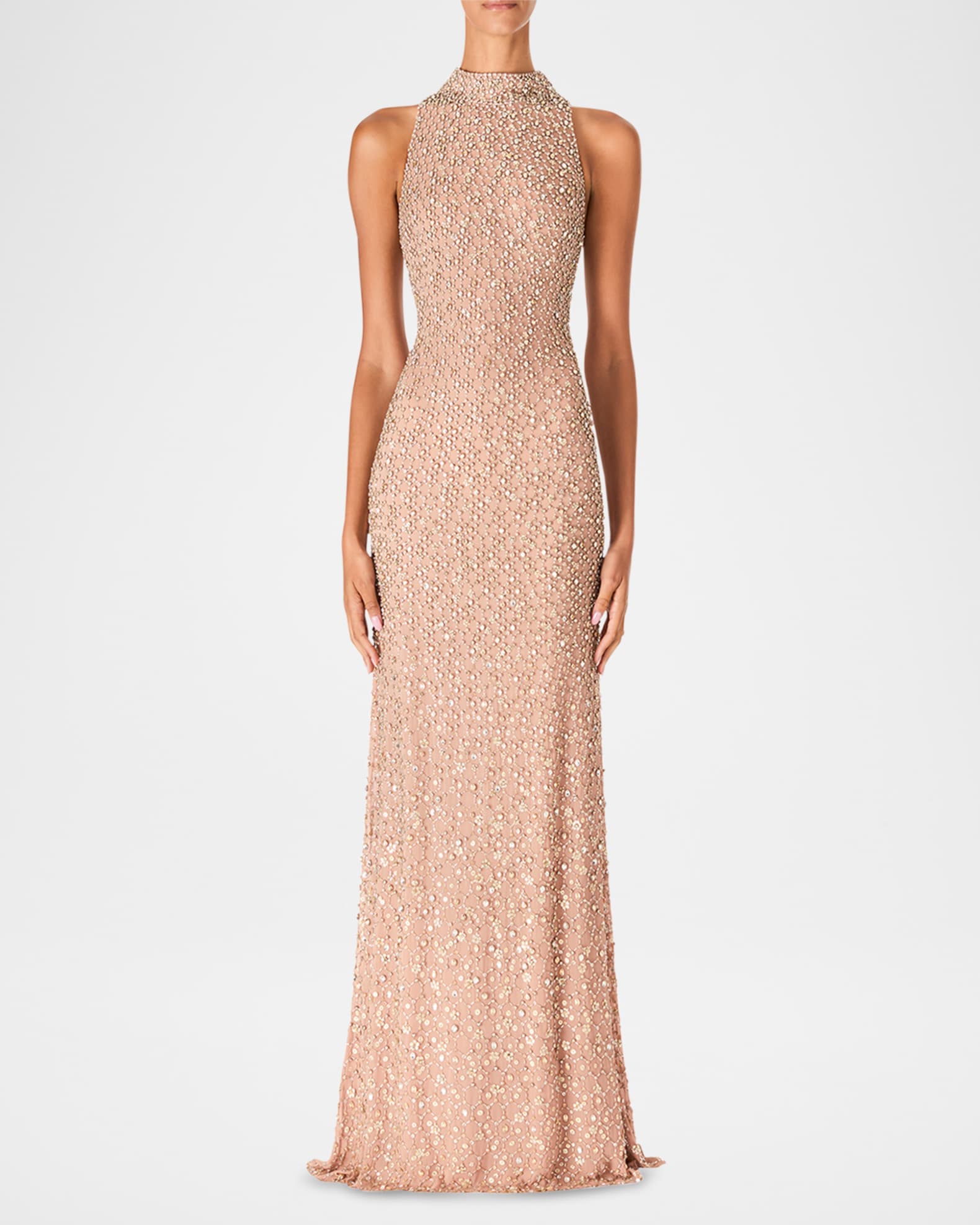 Jenny Packham Juno Crystal Mock-Neck Sleeveless Gown Jenny Packham Juno Crystal Mock-Neck Sleeveless Gown