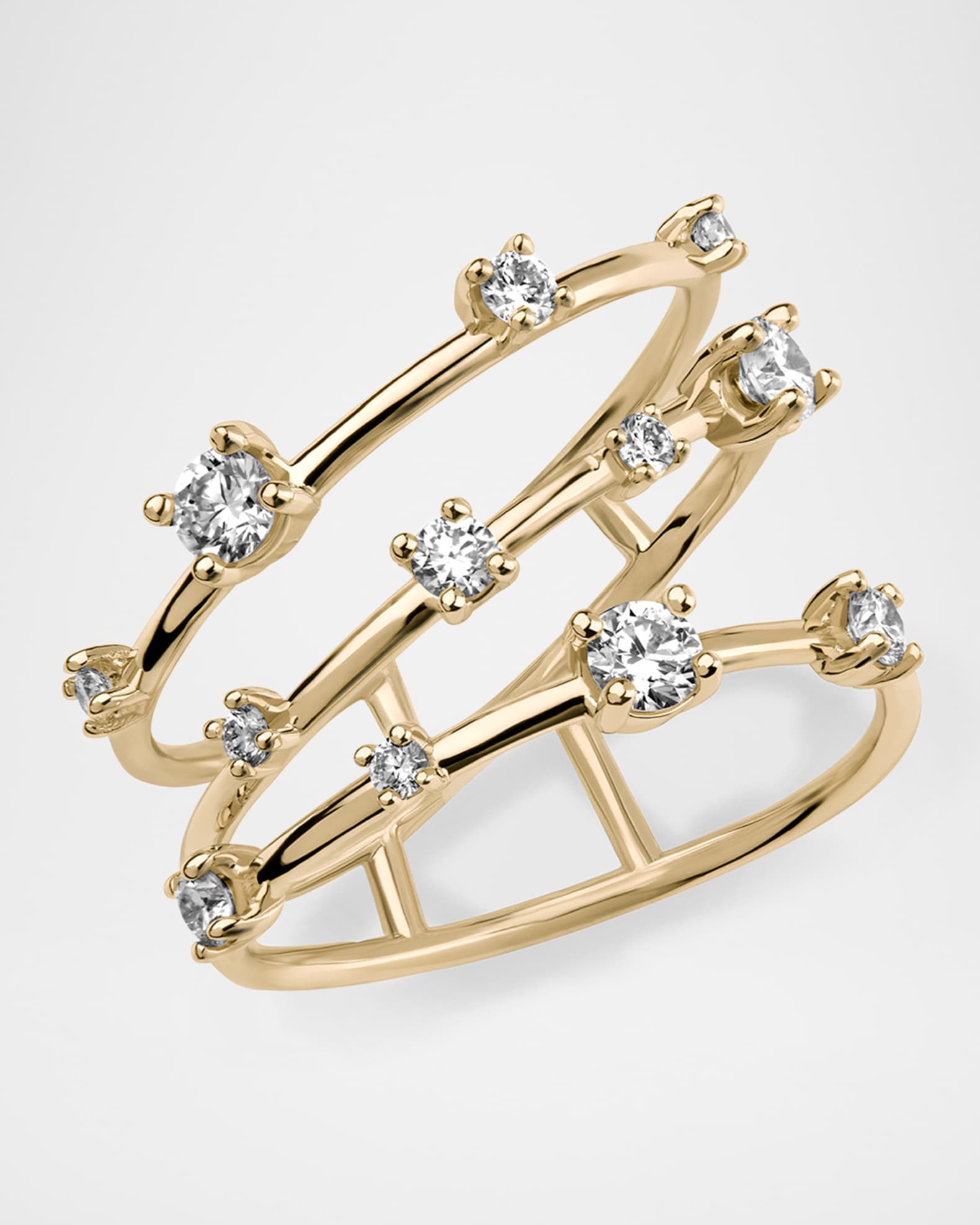 LANA Solo 14k Gold and Diamond 3-Band Angled Ring | Neiman Marcus