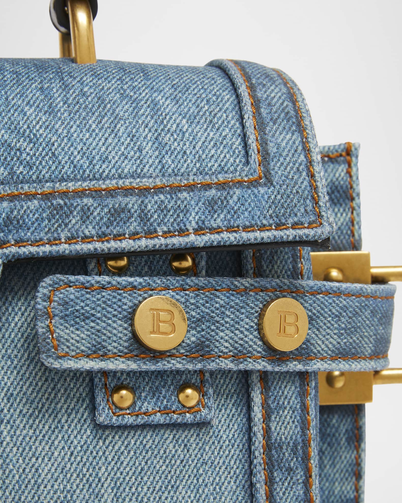 Balmain B Buzz 23 Crossbody Bag in Denim | Neiman Marcus