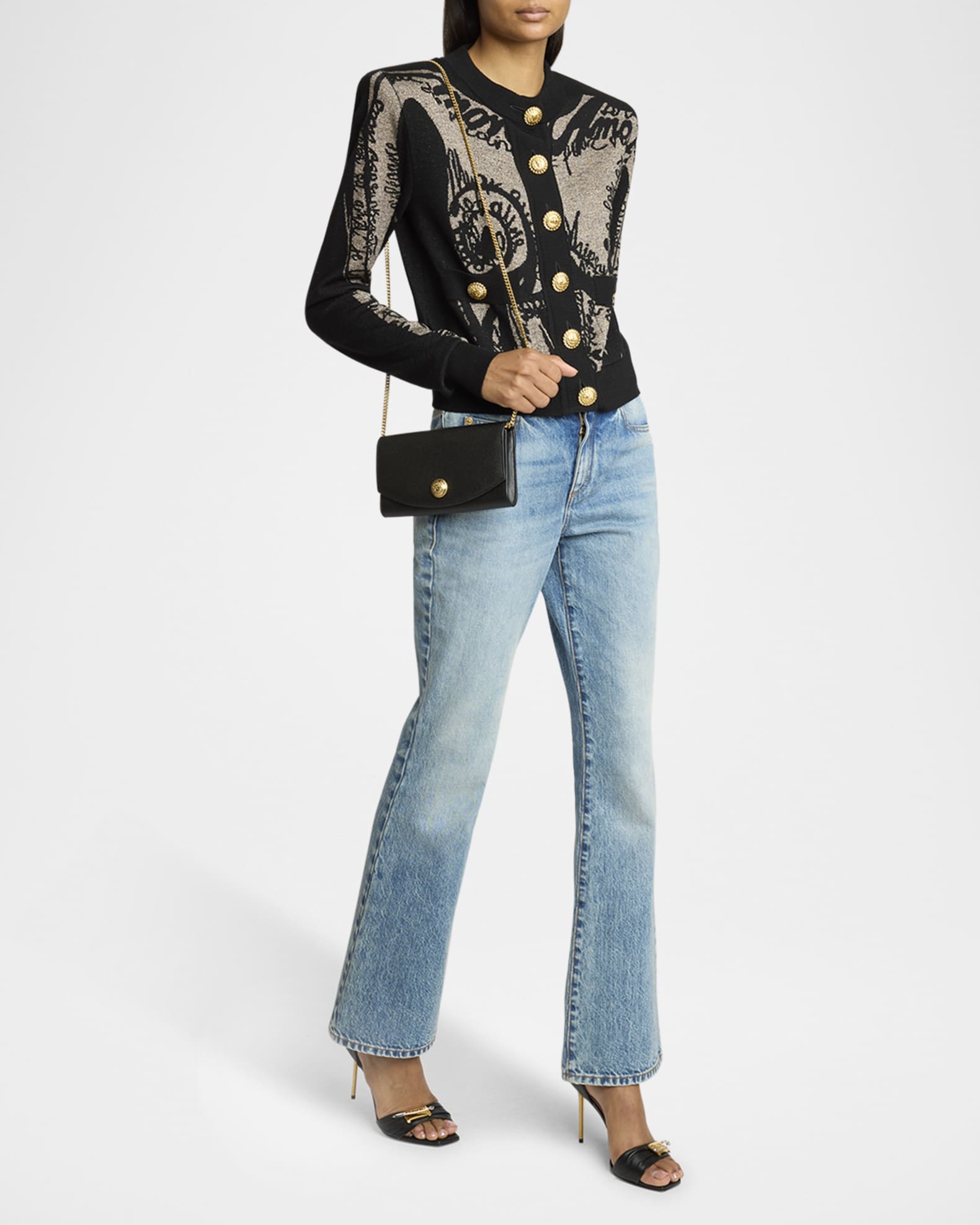 Balmain Emblem Wallet on Chain in Grained Calfskin | Neiman Marcus