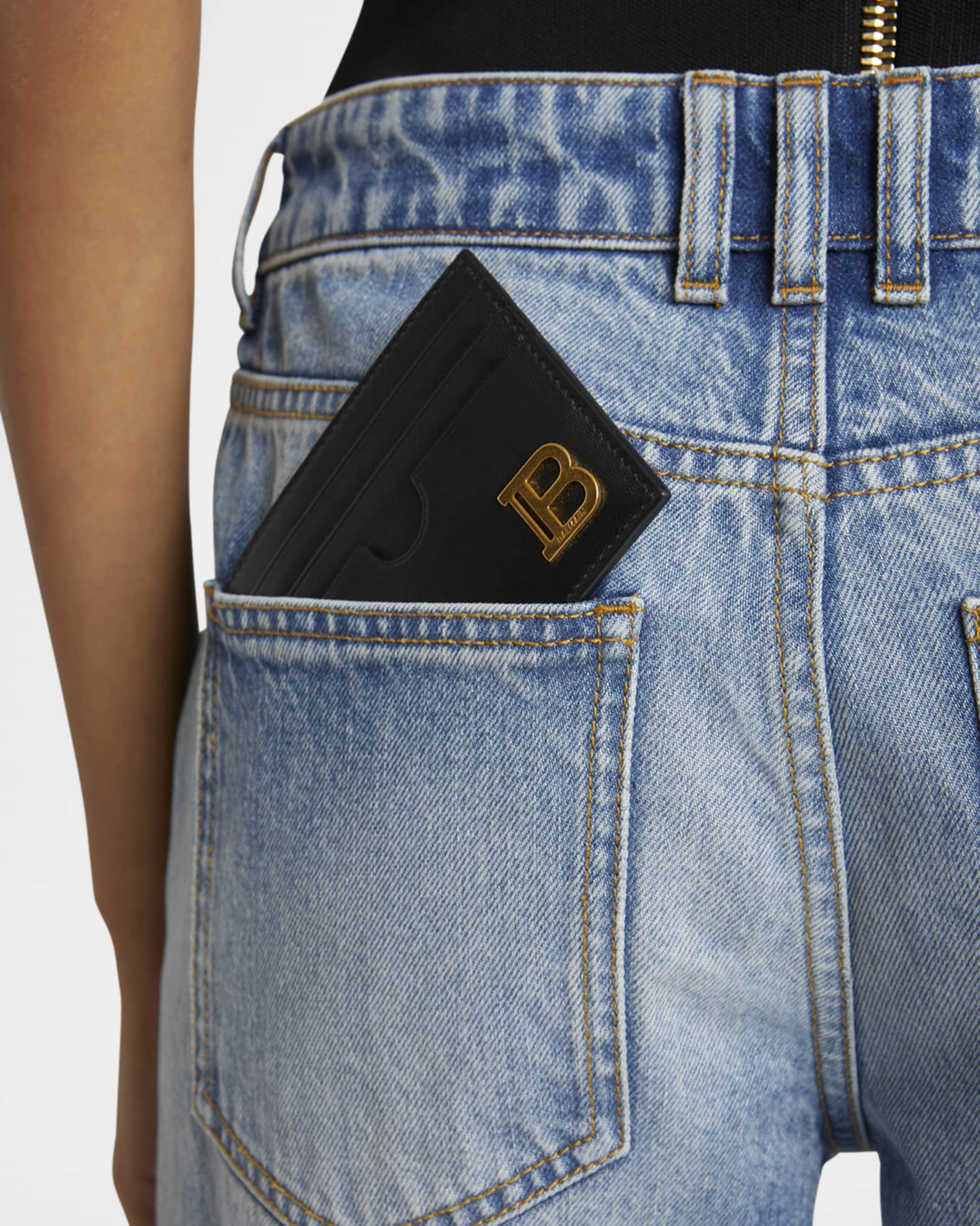 Balmain B Buzz Card Holder in Calfskin | Neiman Marcus