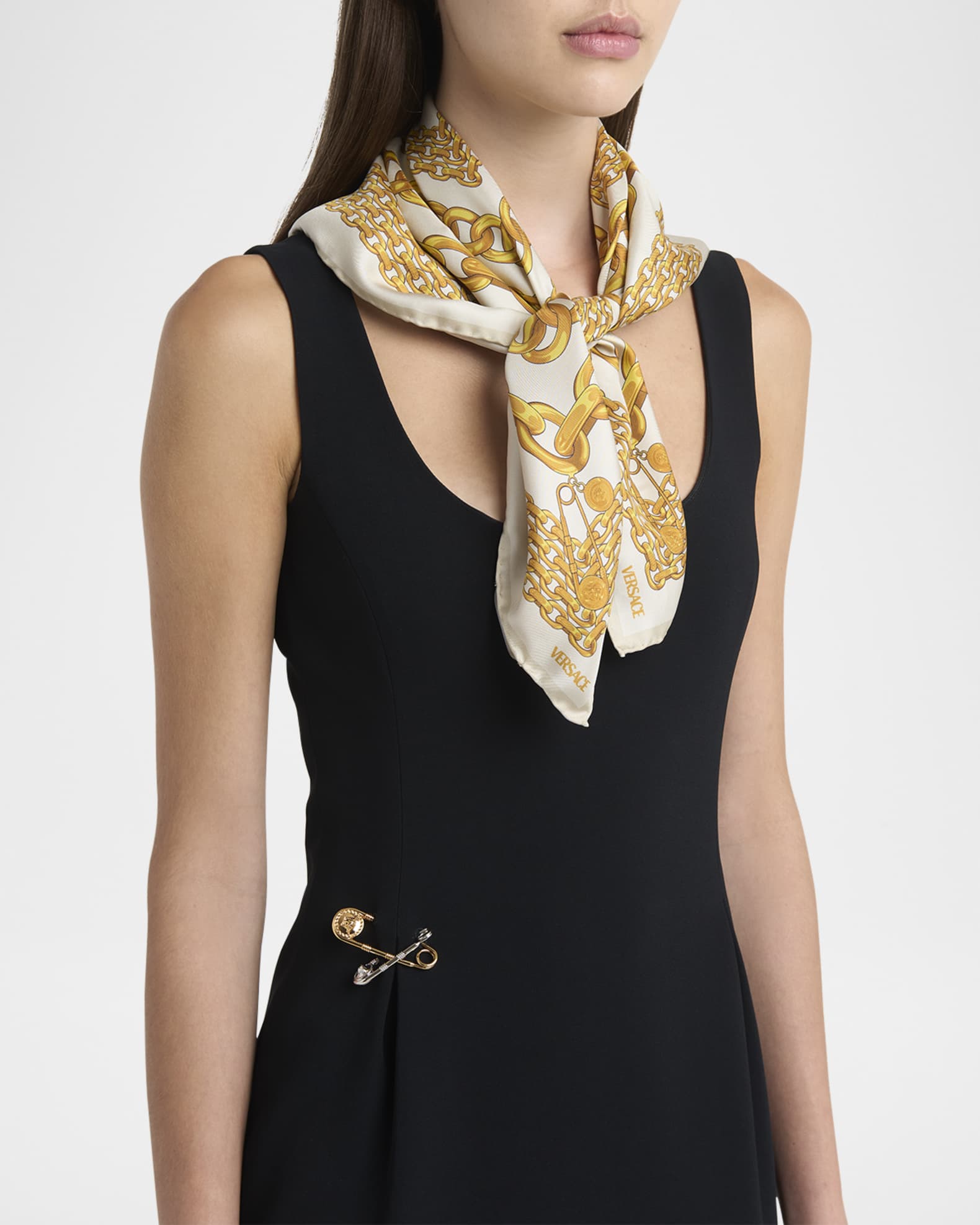 Versace Square Chain-Print Silk Twill Scarf | Neiman Marcus