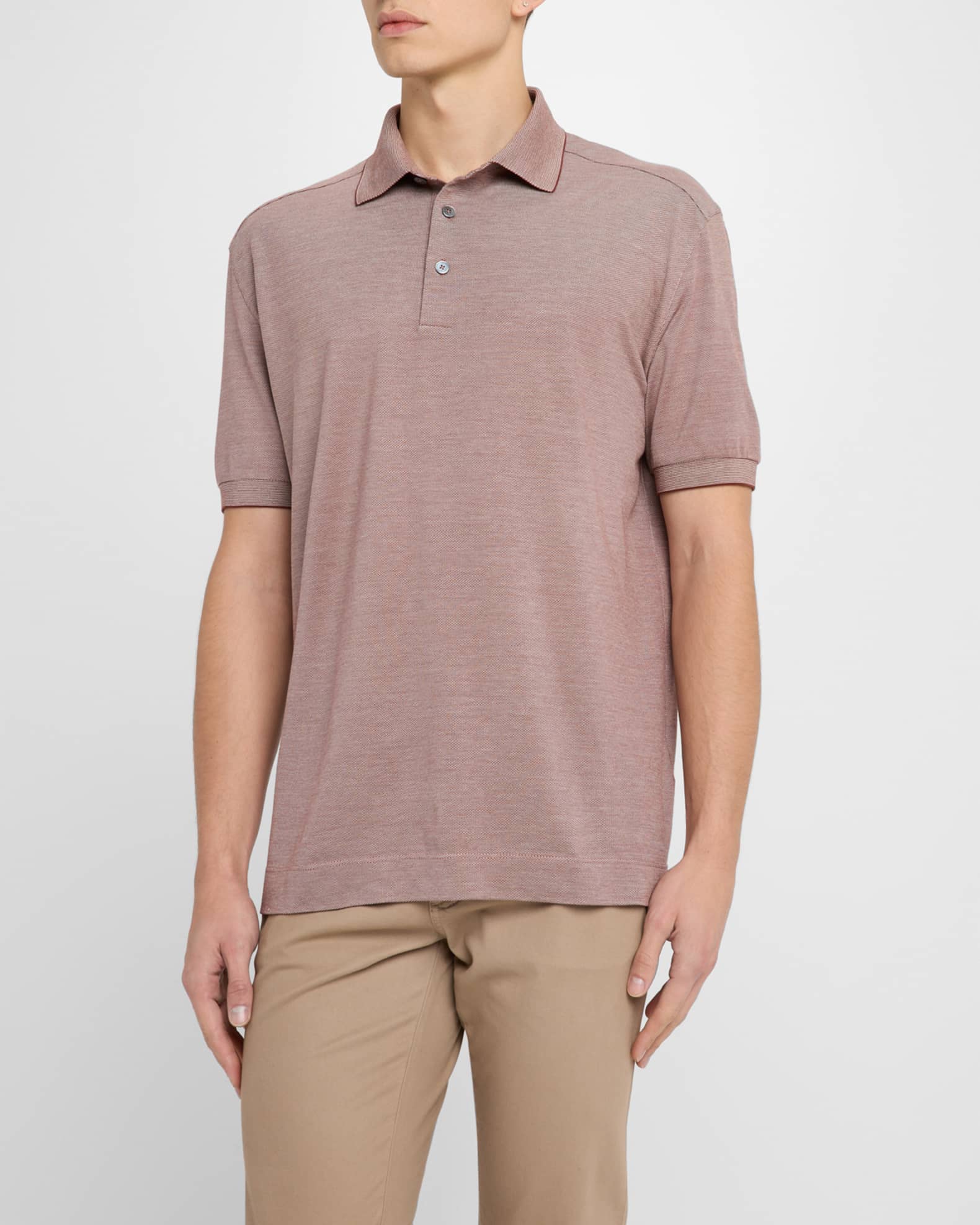 ZEGNA Men's Cotton and Silk Tipped Polo Shirt | Neiman Marcus