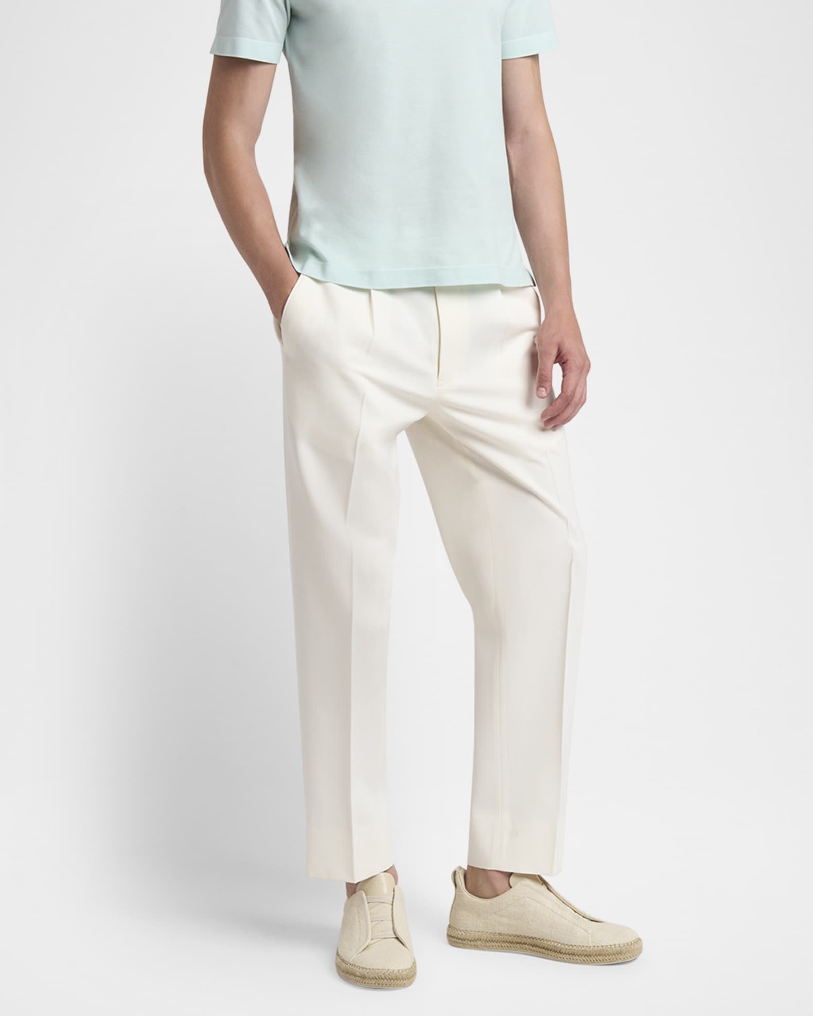 ZEGNA Men's Pleated Cotton-Wool Pants | Neiman Marcus