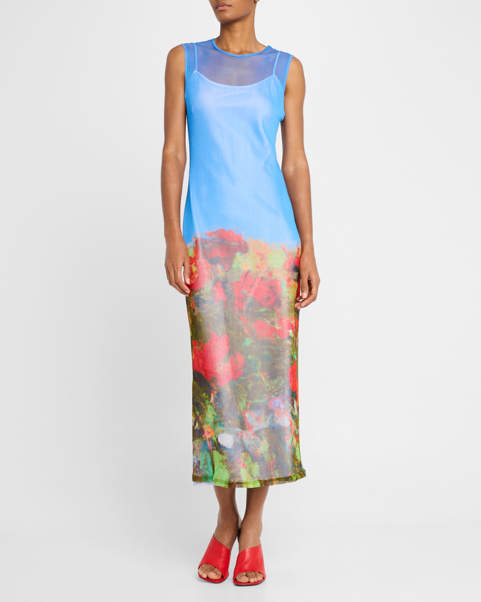 Wynn Hamlyn Printed Mesh Maxi Dress | Neiman Marcus
