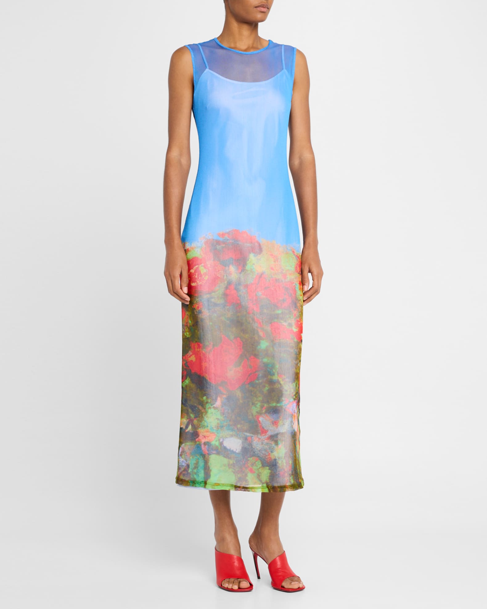 Wynn Hamlyn Printed Mesh Maxi Dress | Neiman Marcus