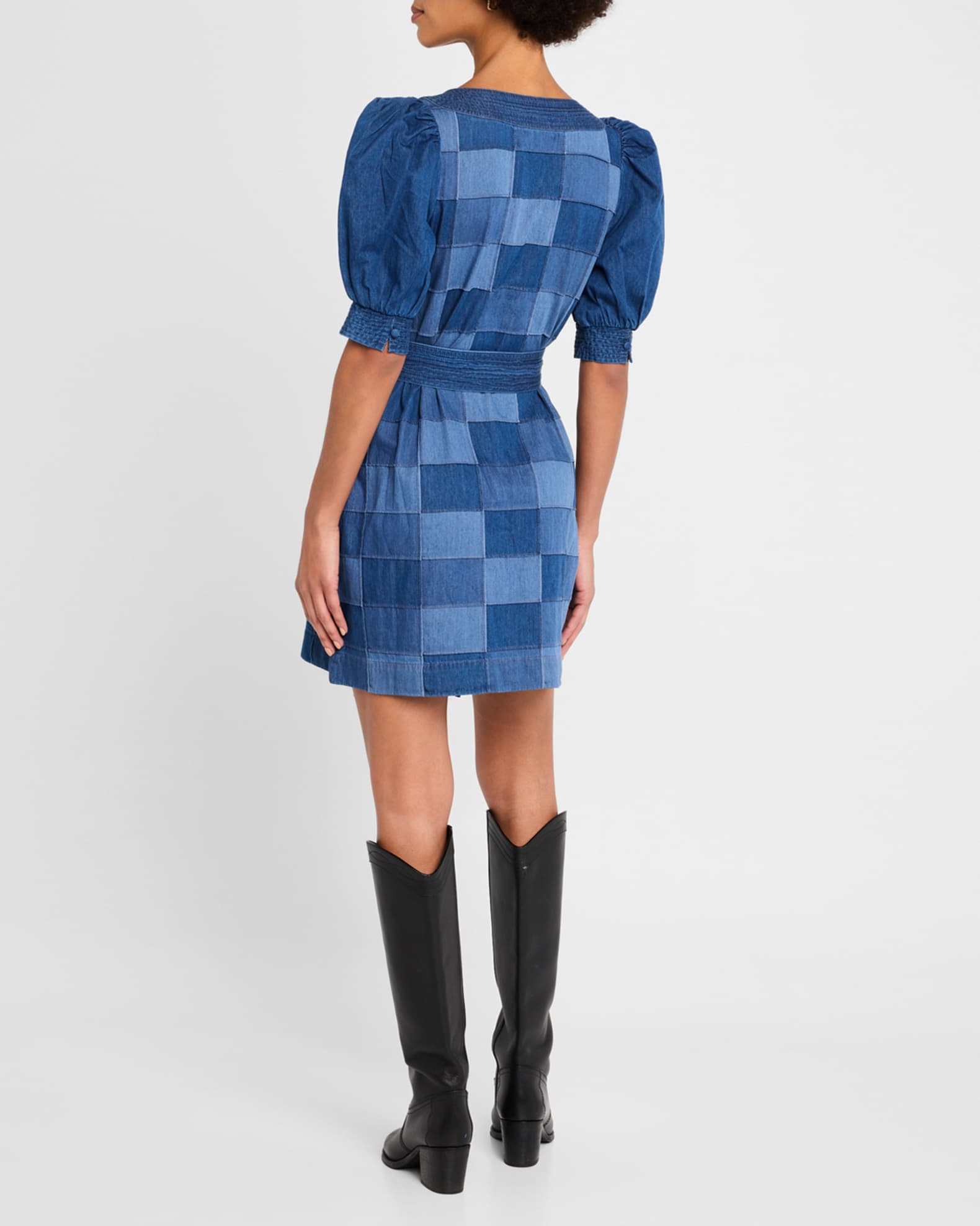 LOVE THE LABEL Shelby Patchwork Denim Mini Dress | Neiman Marcus