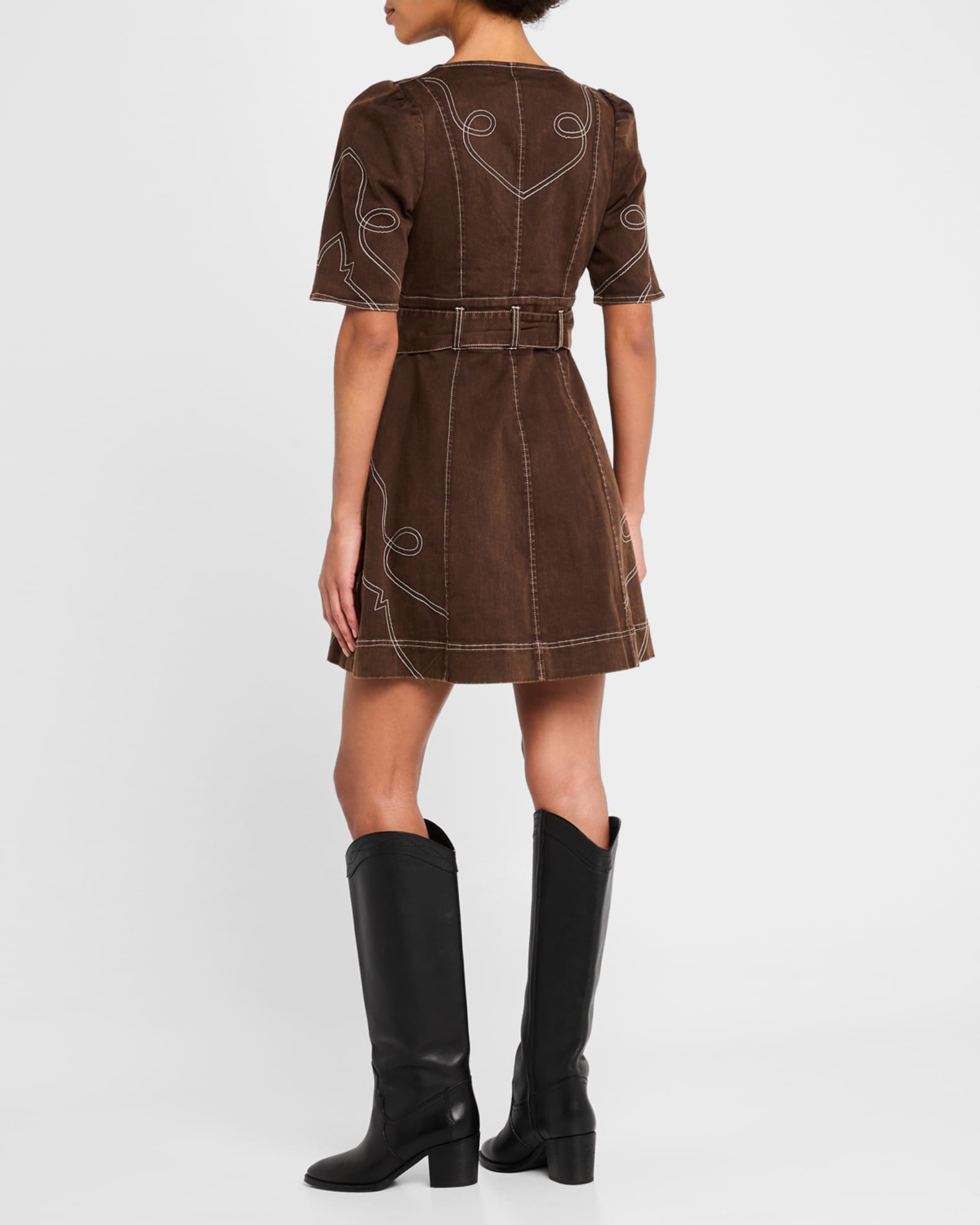 LOVE THE LABEL Ines Belted Denim Mini Dress | Neiman Marcus