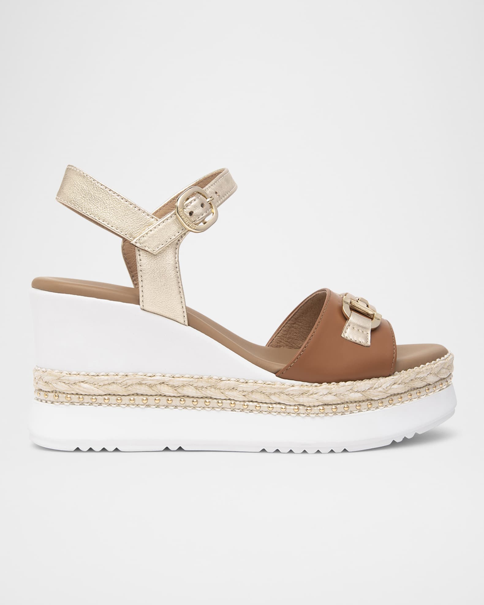 NeroGiardini Leather Horsebit Roped Platform Wedge Sandals | Neiman Marcus